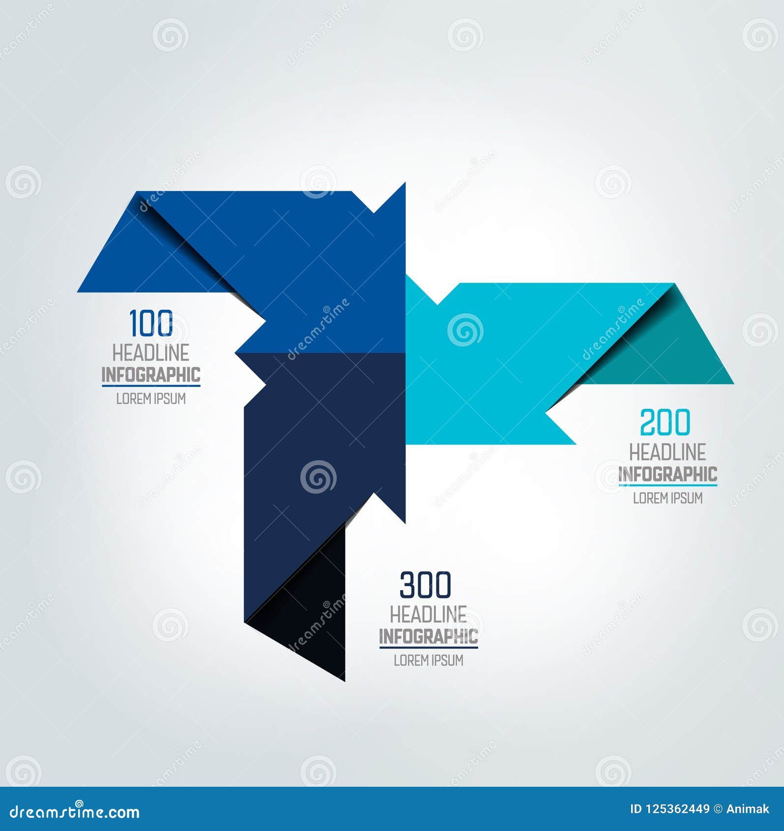 3 Arrows Connected by the Midlde Edge Scheme, Chart, Template ...