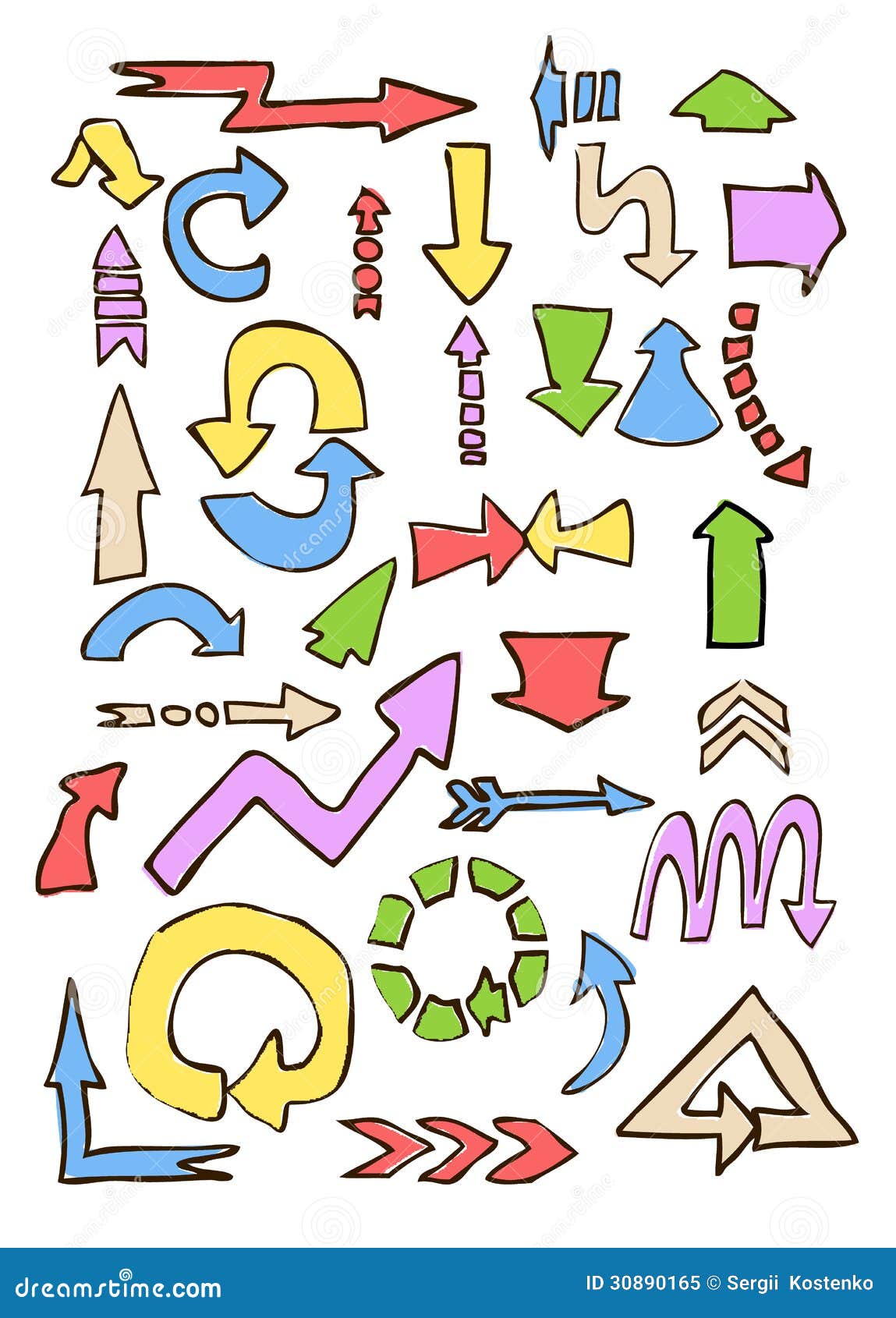 Arrows Different Shape Hand Draw in Colors on White Stock Vector ...