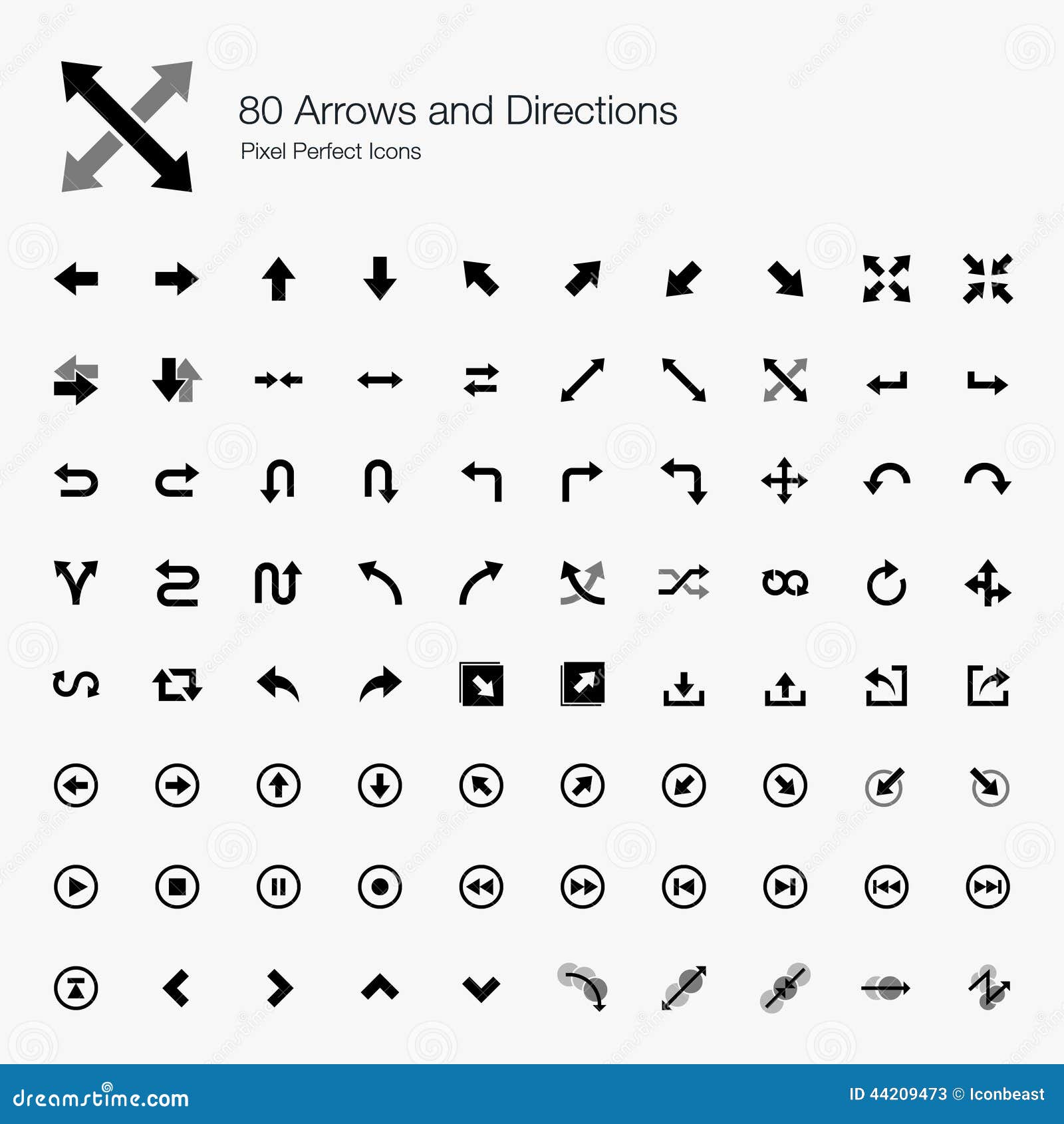 80 Arrows and Directions Pixel Perfect Icons Stock Vector ...