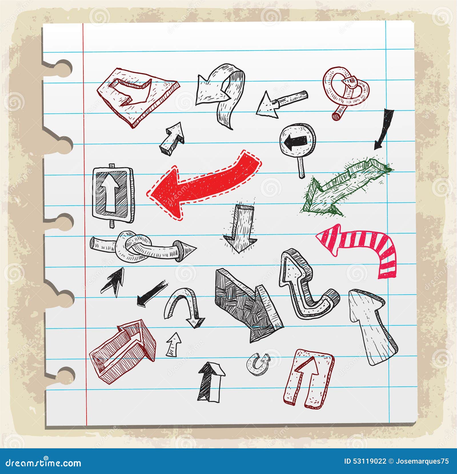 Arrows Doodle Set on Paper Note, Vector Illustration Stock Vector ...