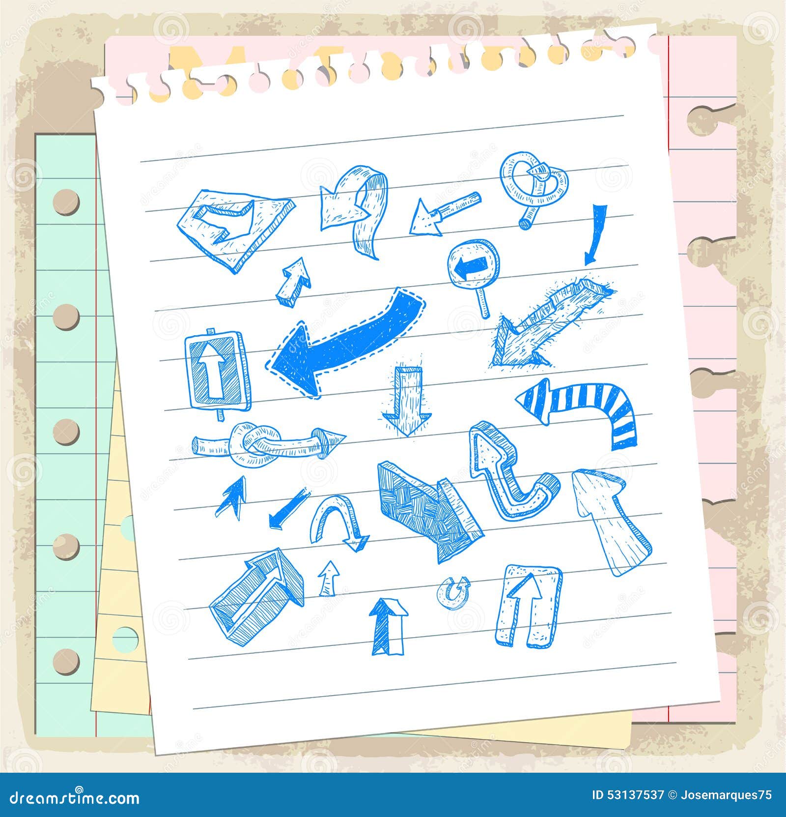 Arrows Doodle Set on Paper Note, Vector Illustration Stock Vector ...