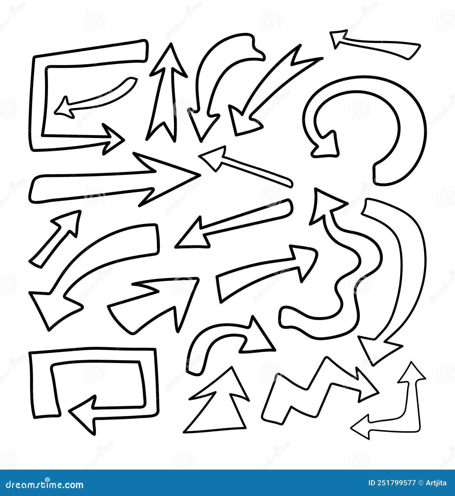 Arrows Drawing Using Digital Brushes in Hand Drawn Style. Black ...