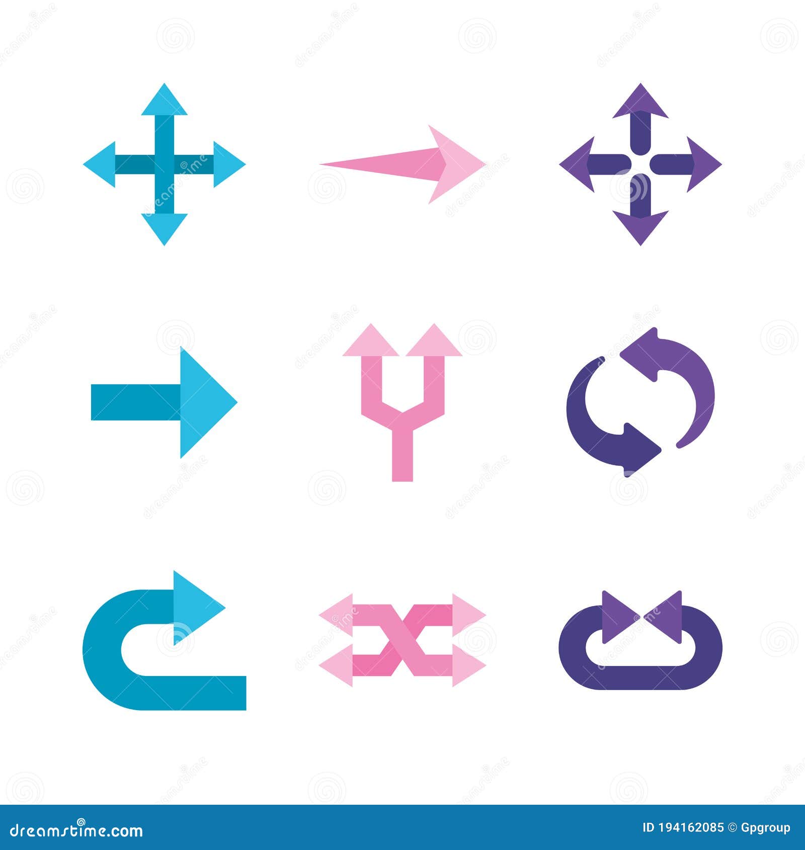 Arrows Flat Style Icon Set Vector Design Stock Vector - Illustration of ...