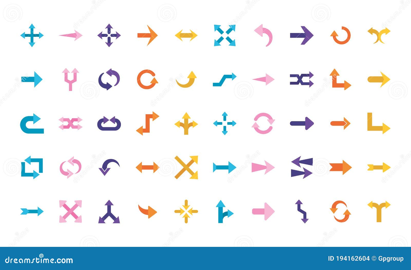 Arrows Flat Style 50 Icon Set Vector Design Stock Vector - Illustration ...