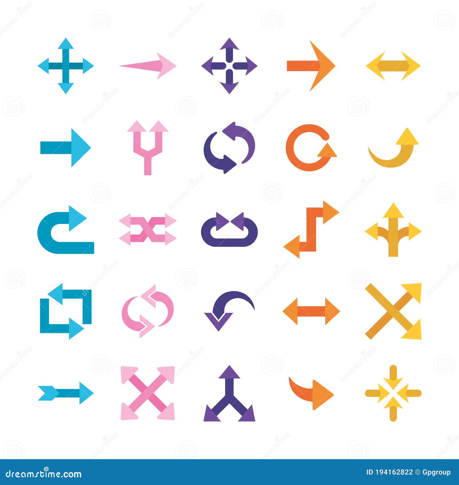 Arrows Flat Style Icons Group Vector Design Stock Vector - Illustration ...