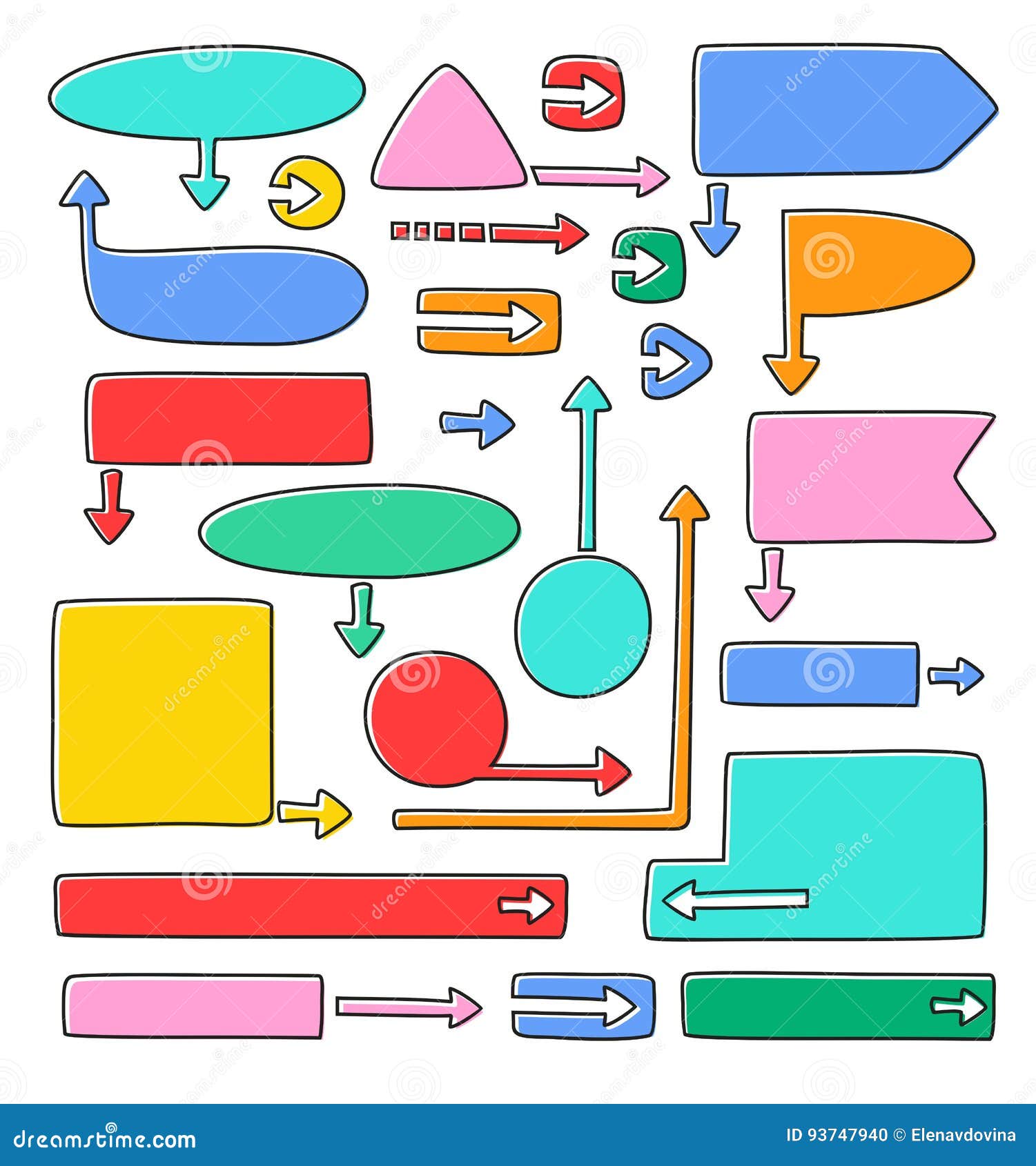 Arrows and Frames, Color, Black Outline, White Background, Vector ...