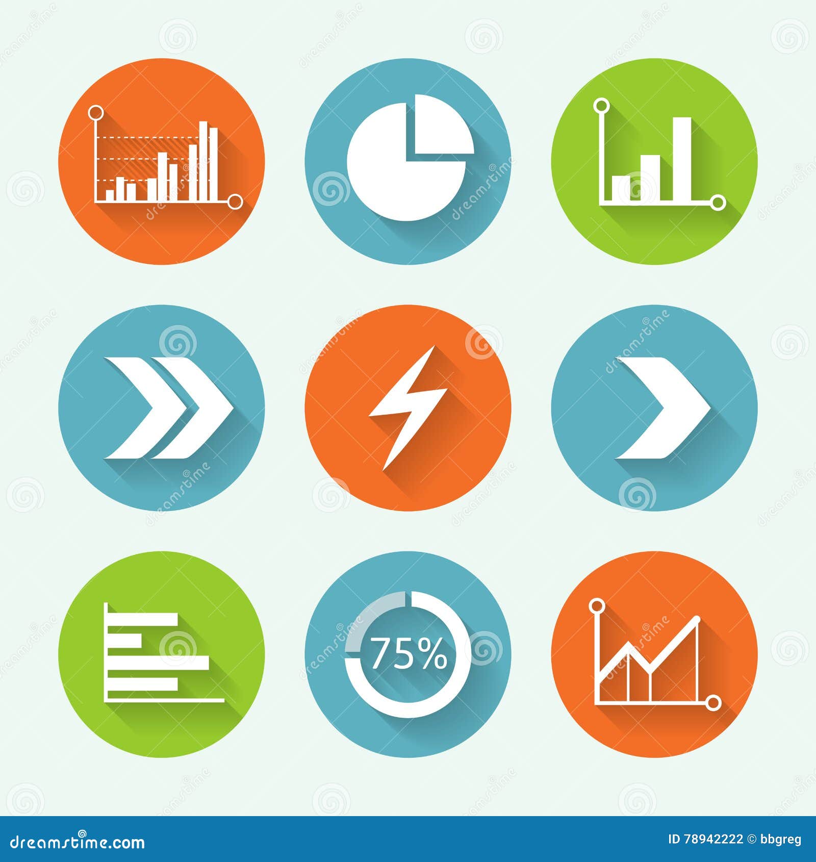 Arrows and Graph Colorful Icon Set, Flat Design. Vector Illustration ...