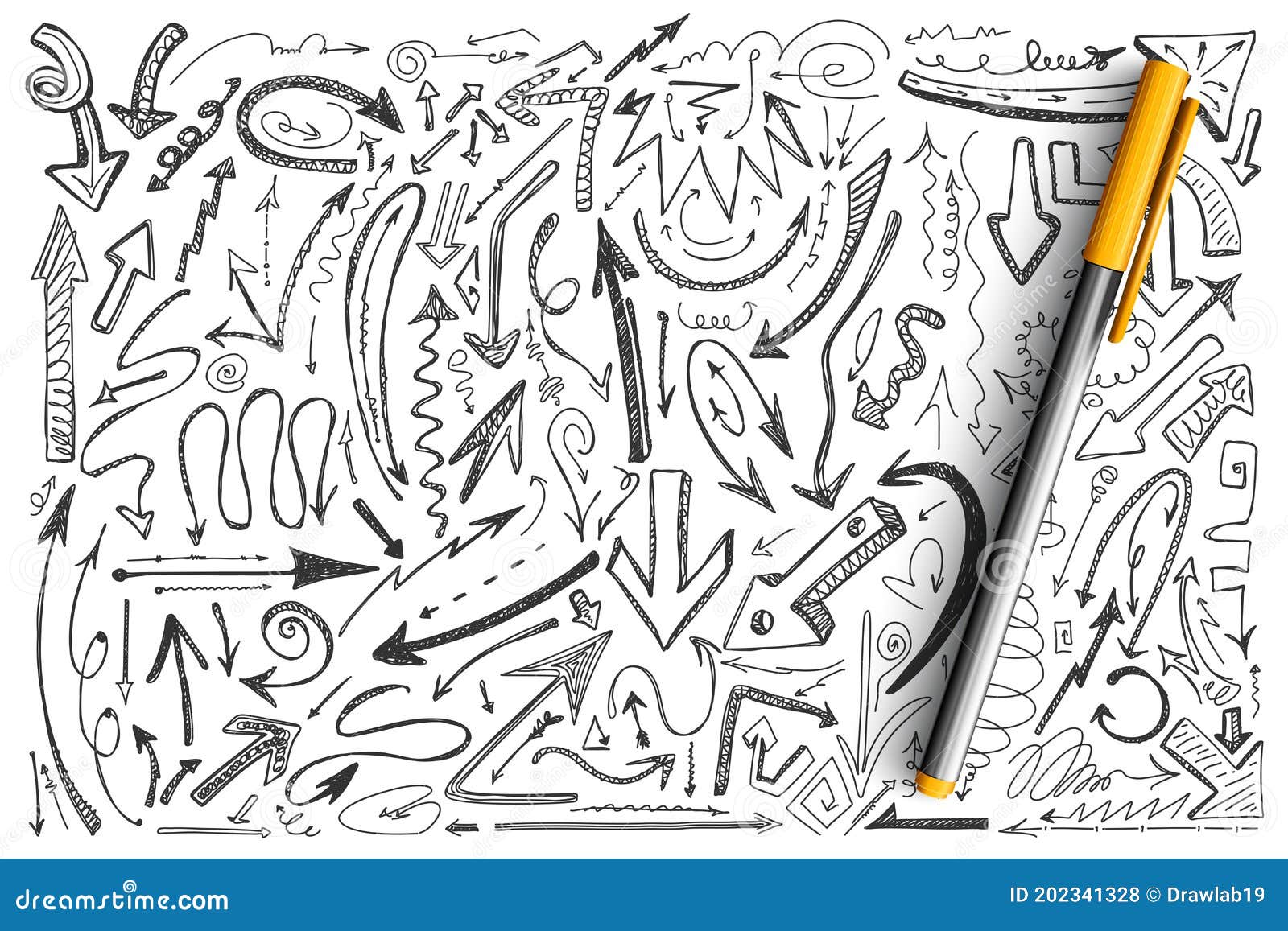 Arrows Hand Drawn Doodle Set Stock Illustration - Illustration of ...