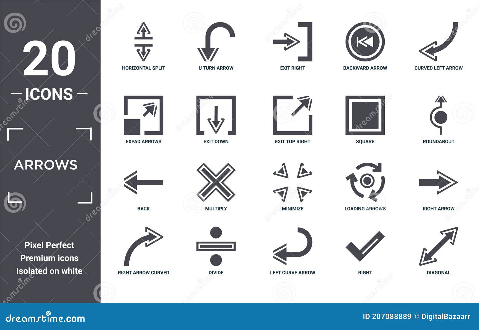 Arrows Icon Set. Include Creative Elements As Horizontal Split, Curved ...