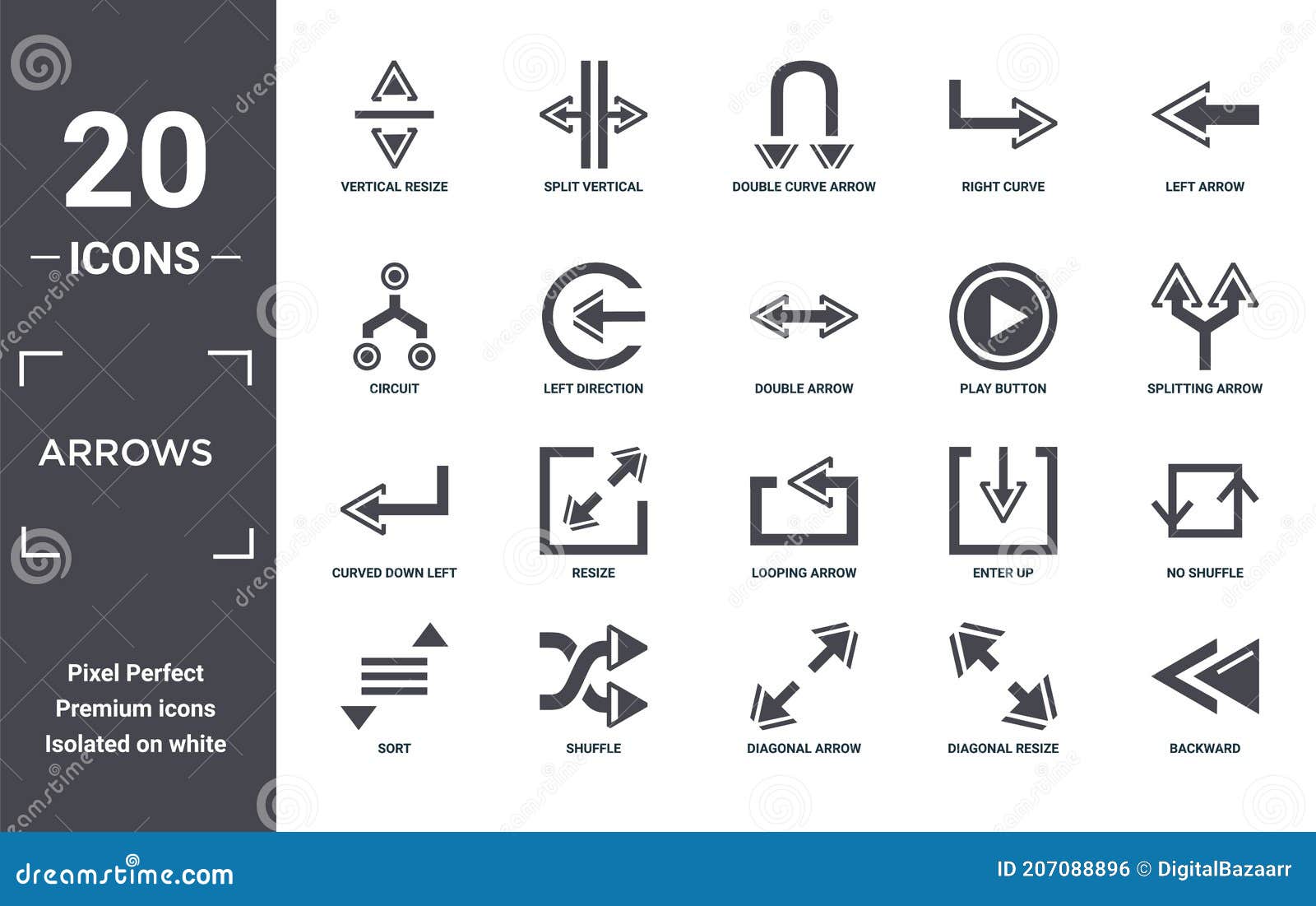 Arrows Icon Set. Include Creative Elements As Vertical Resize, Left ...