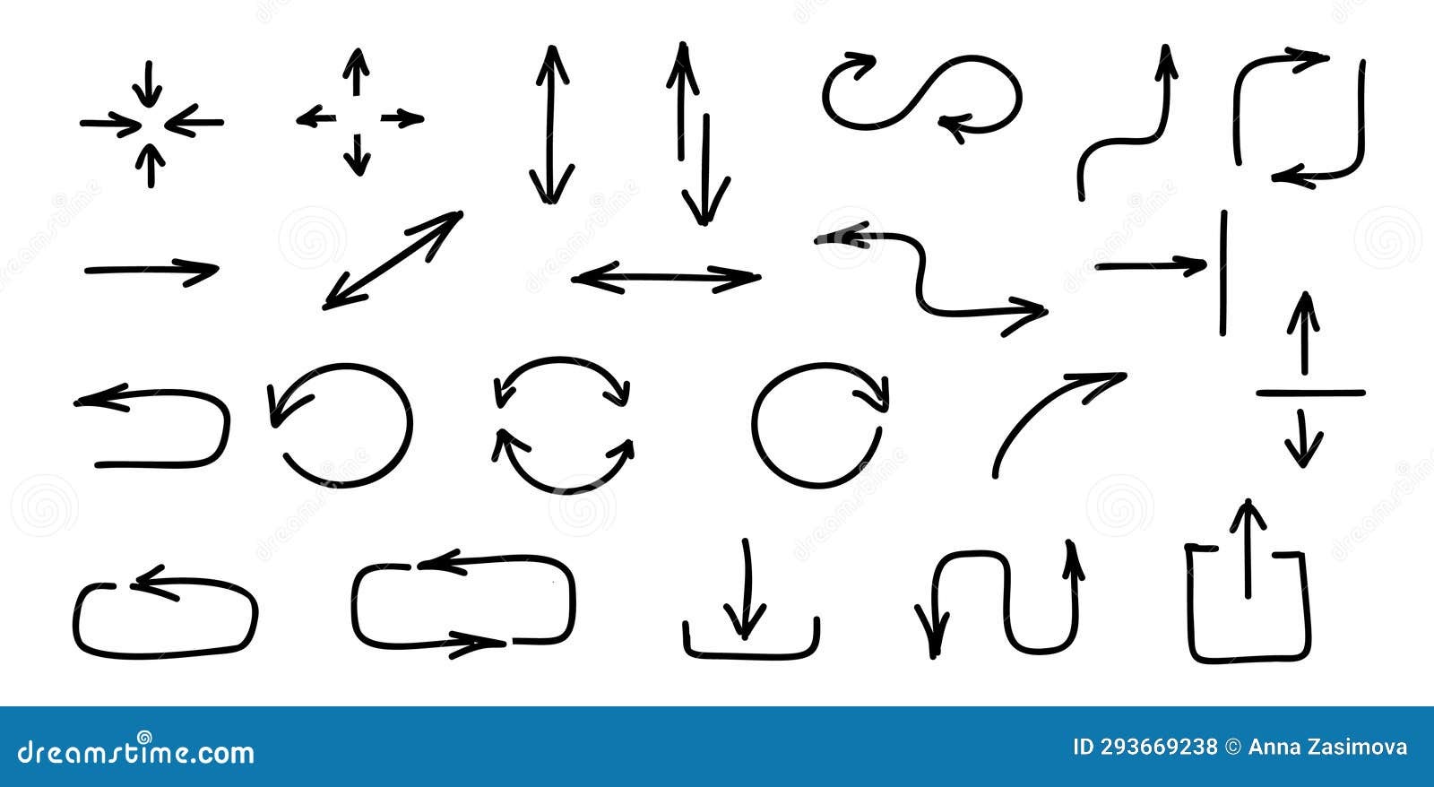 Arrows Icons Hand Drawn. Set of Vector Arrow Icons Isolated Stock ...