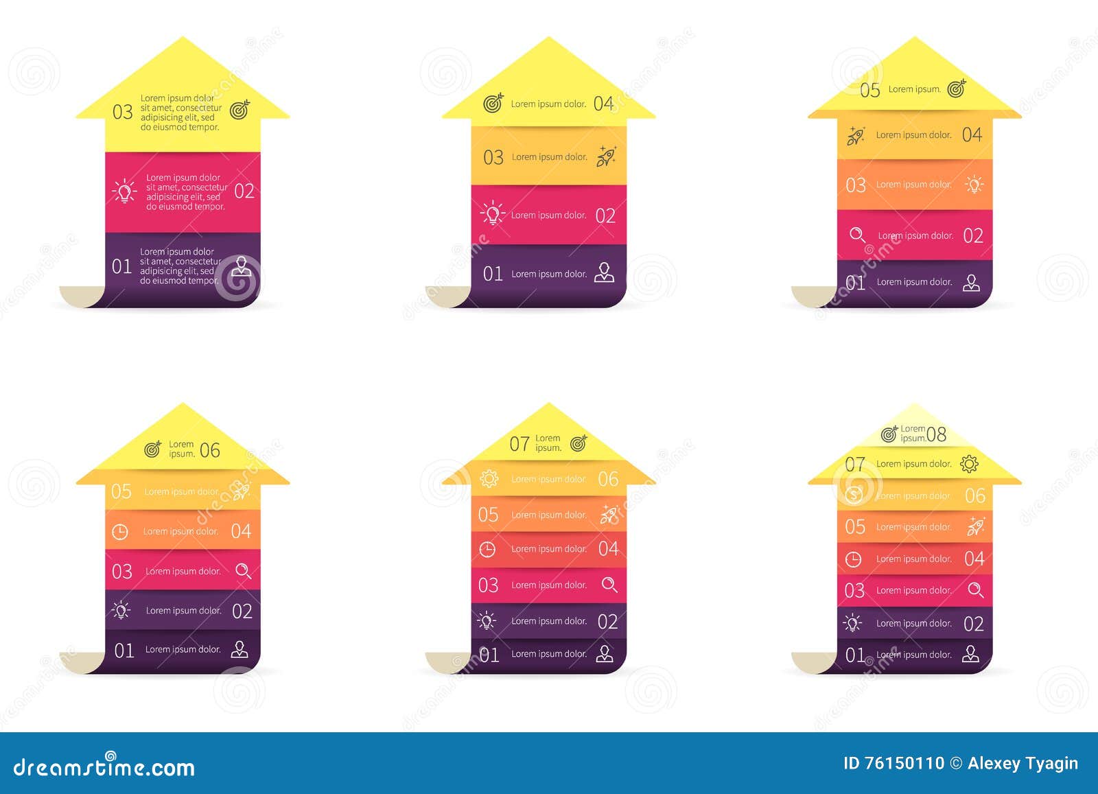 Arrows For Infographics. Diagrams With 3 - 8 Steps, Levels. Vector ...