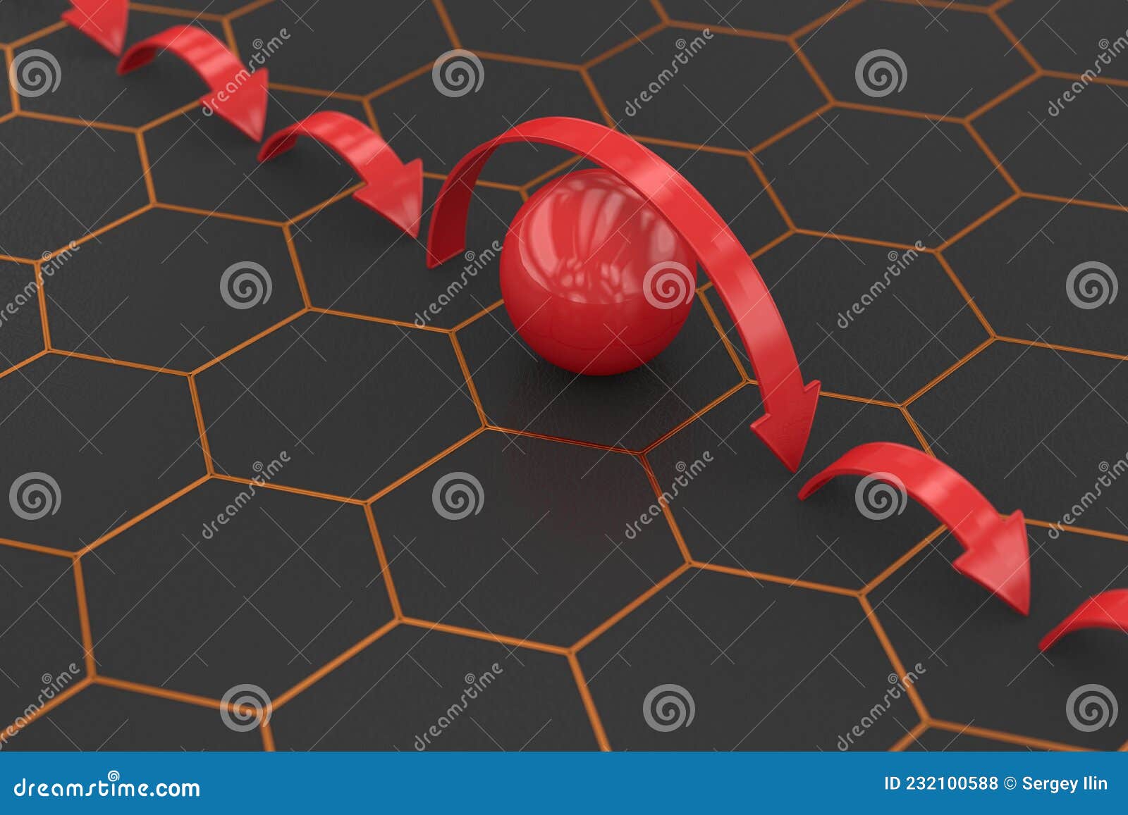 Arrows Jumping Over Red Ball on Dark Background. 3D Illustration Stock ...