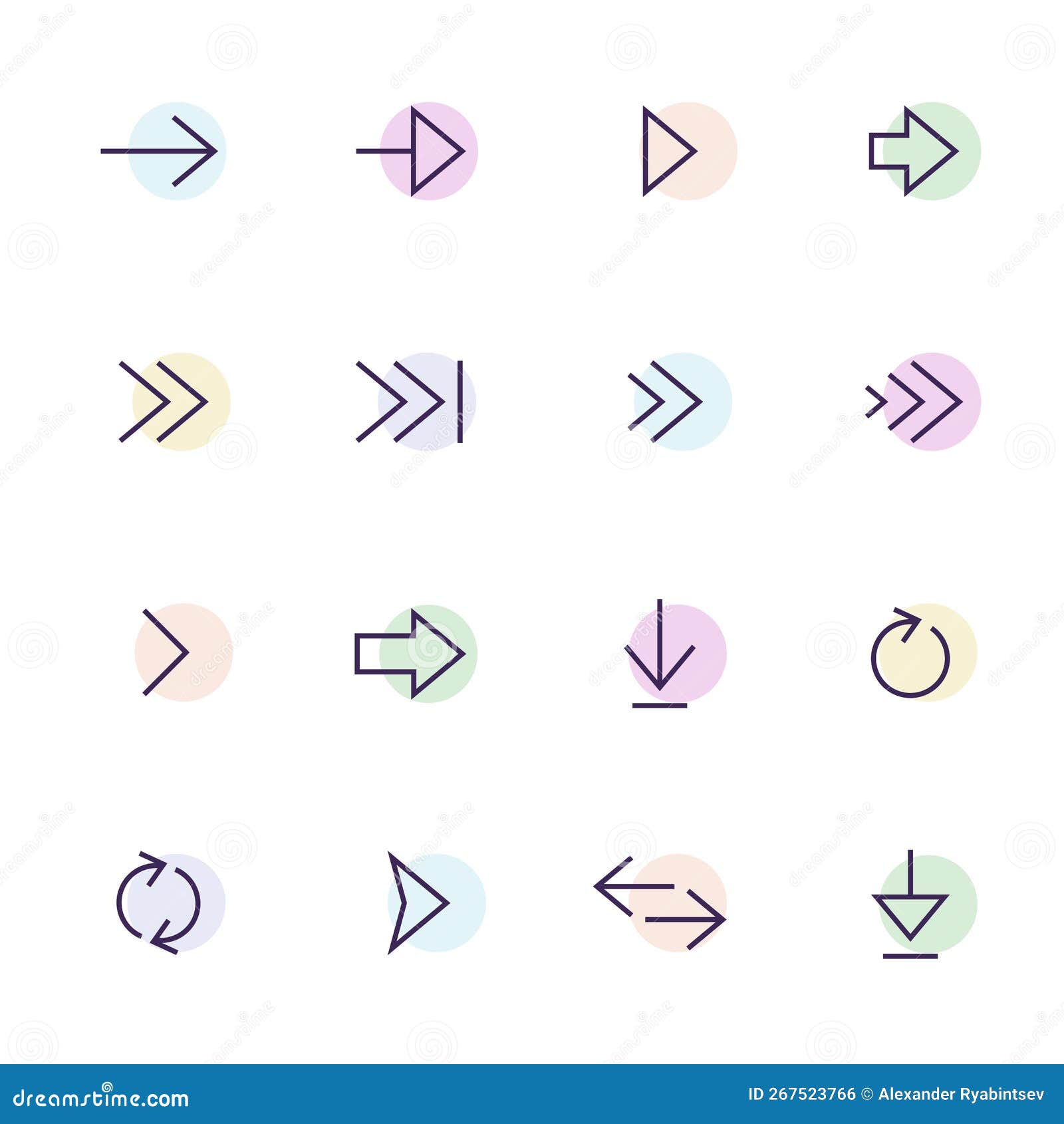 Arrows Line Icons with Colourful Pastel Spots Stock Vector ...
