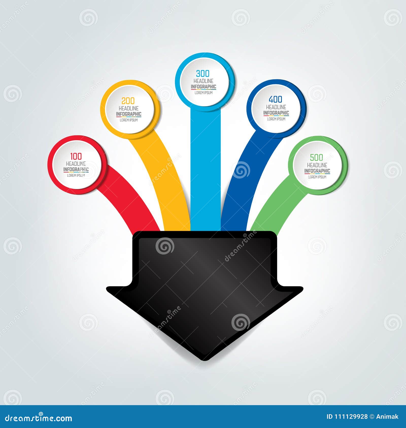 5 Arrows Merging into One Point. Infographics Chart, Scheme Stock ...