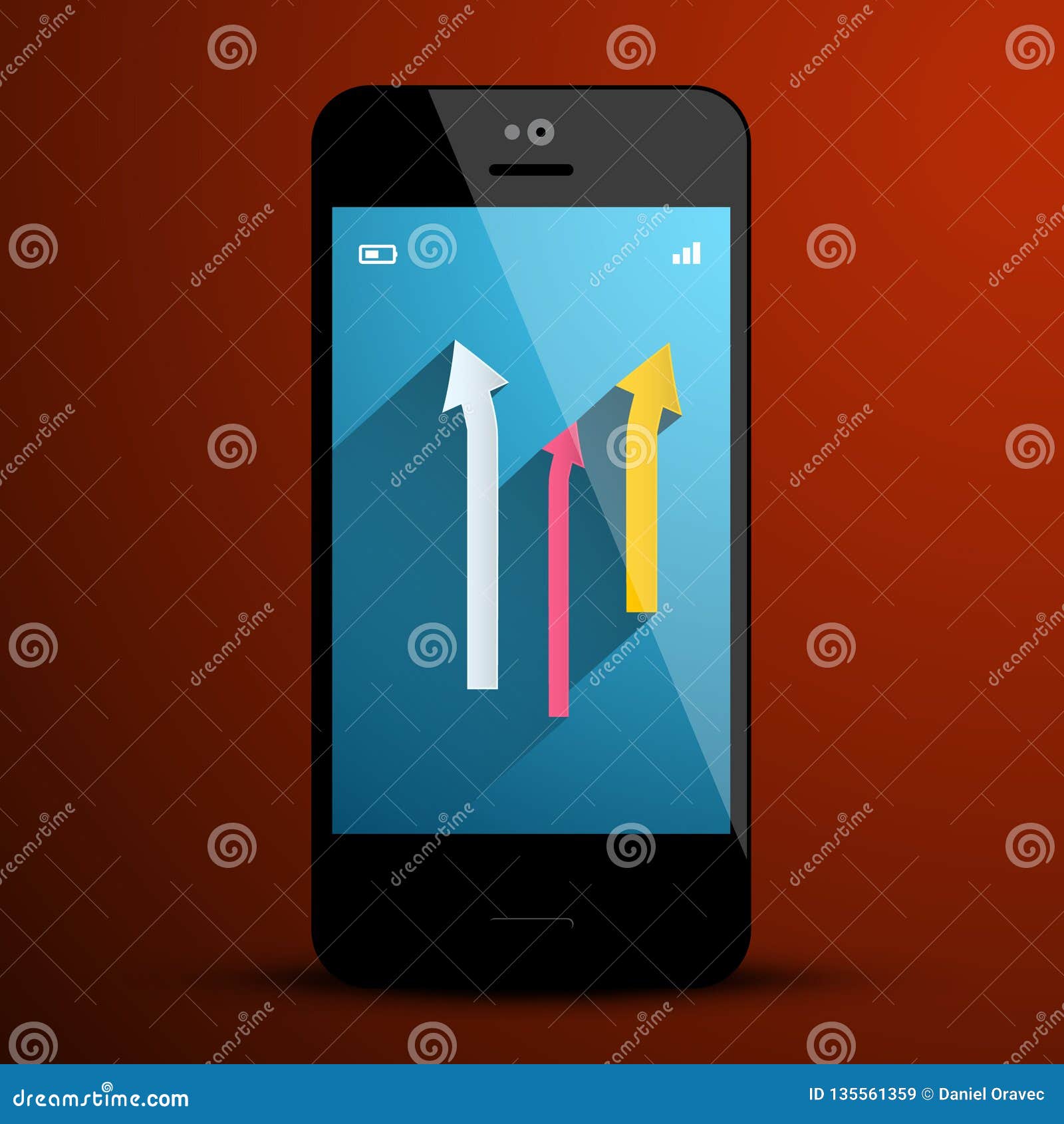 Arrows on Mobile Phone stock vector. Illustration of mobile - 135561359