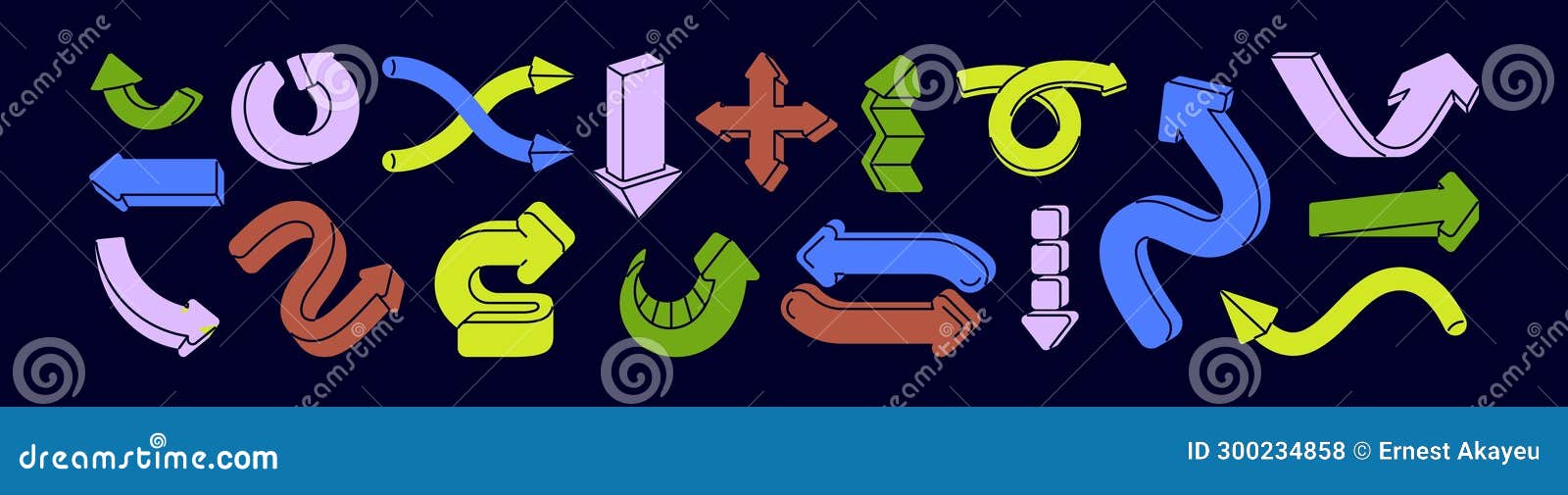 Arrows, Pointers Designs Set. Curved Twisted Elements, Showing Direction, Navigation in Doodle ...