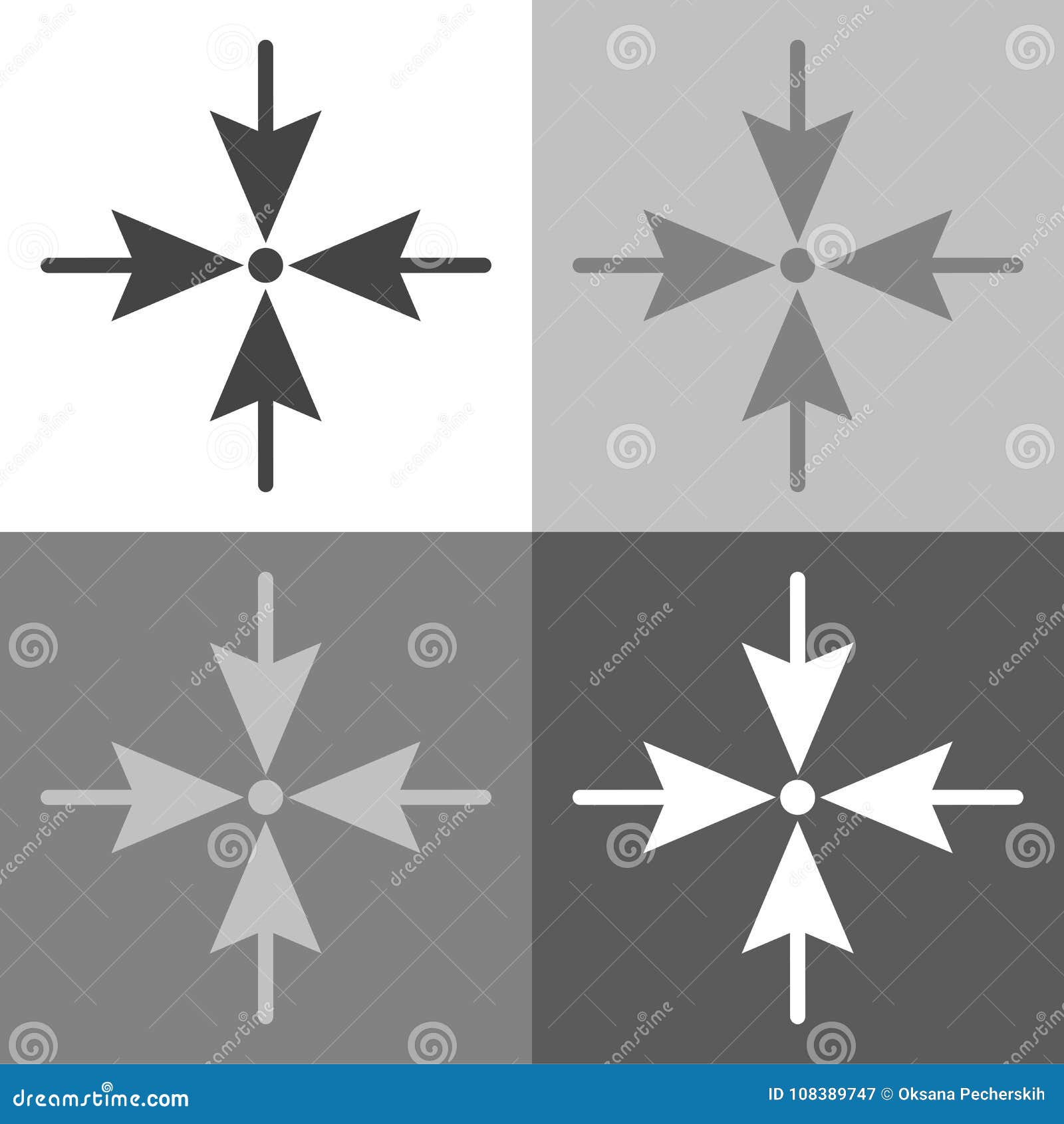Arrows Pointing the Direction To One Point on Four Sides. Vector Stock ...
