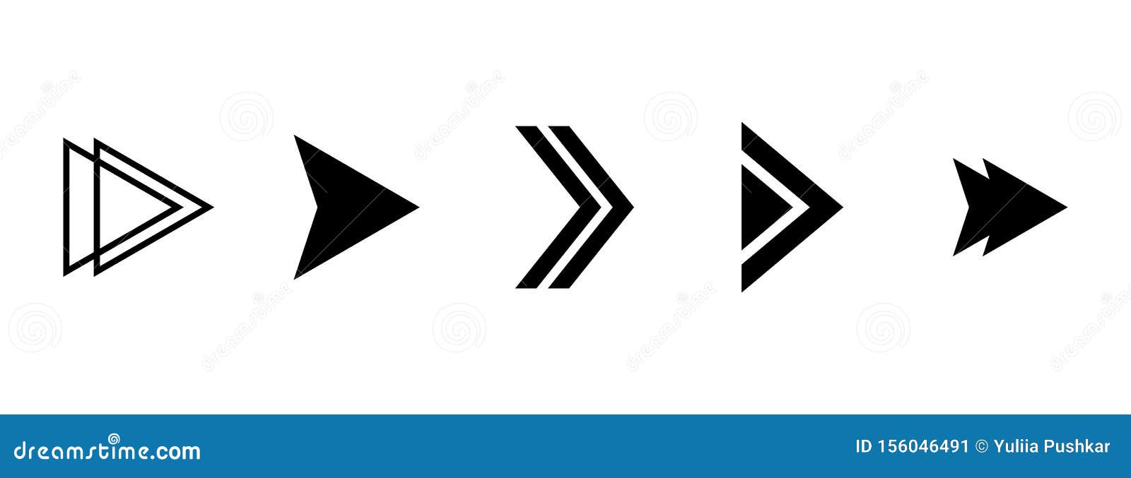 Arrows Right. Vector Set of Isolated Black Arrow Icons. Direction ...