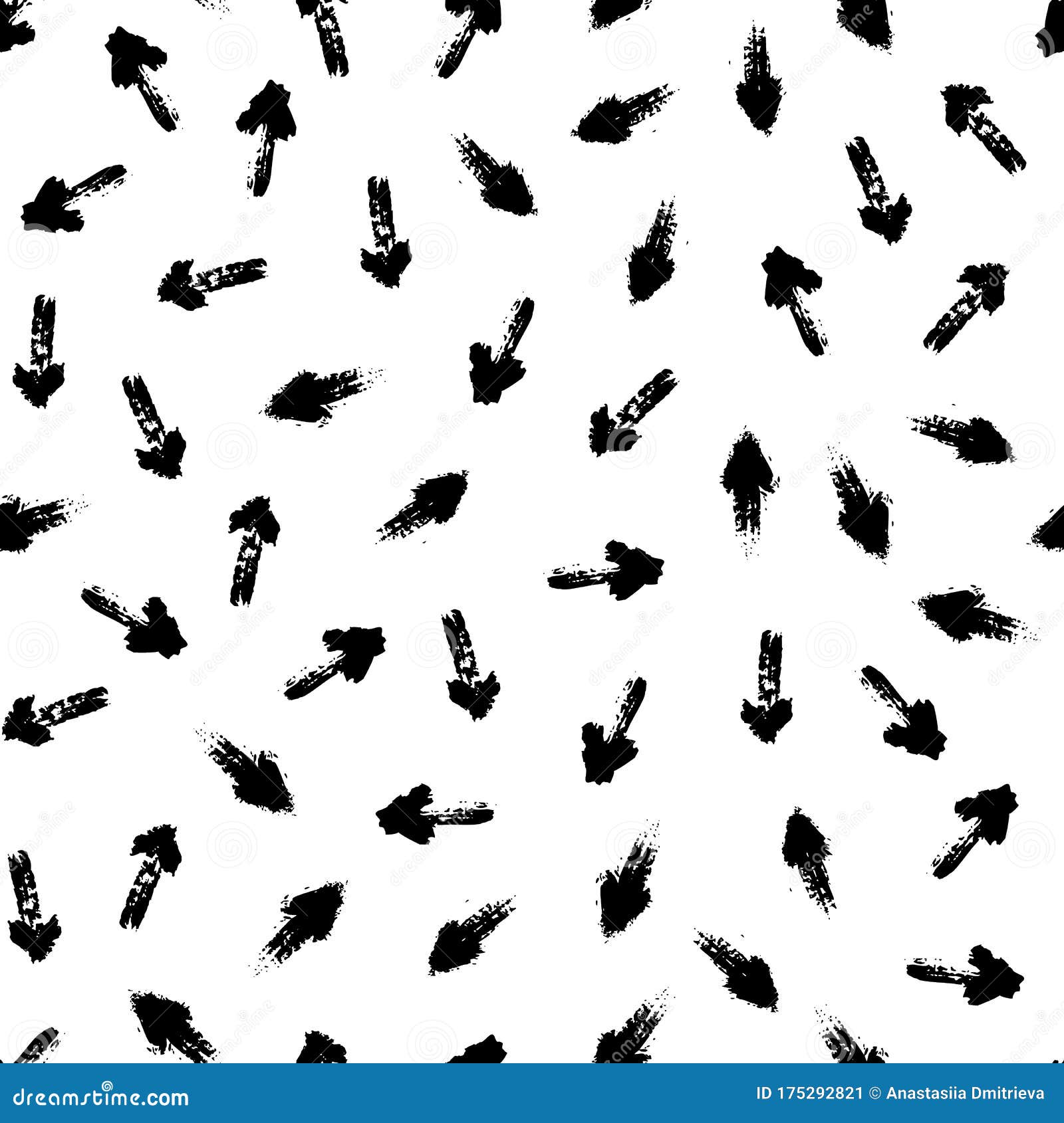 Arrows Seamless Pattern Hand Drawn with a Brush. Vector Monochrome ...