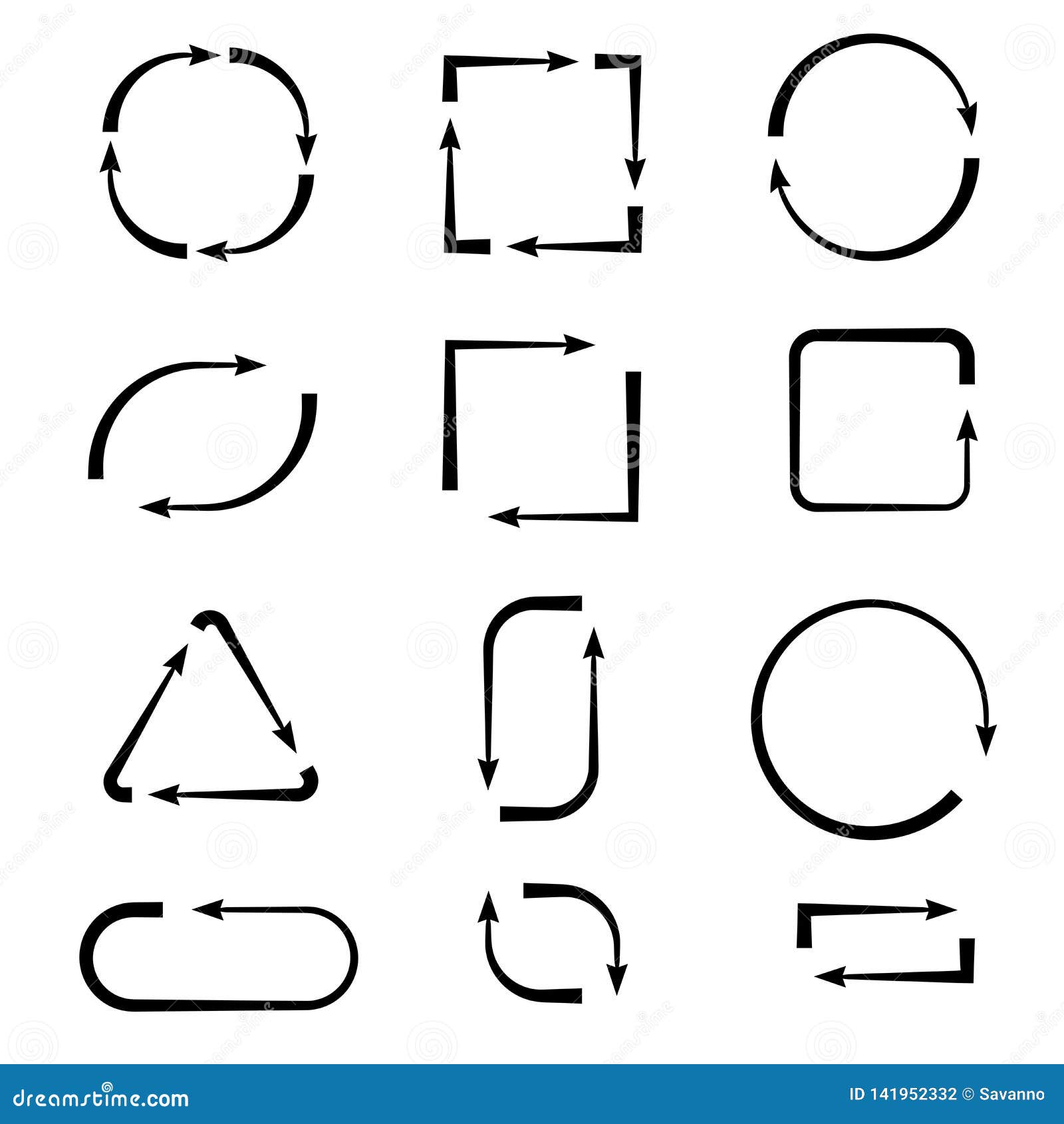 Arrows Set. Circular Motion Icons Stock Vector - Illustration of black ...