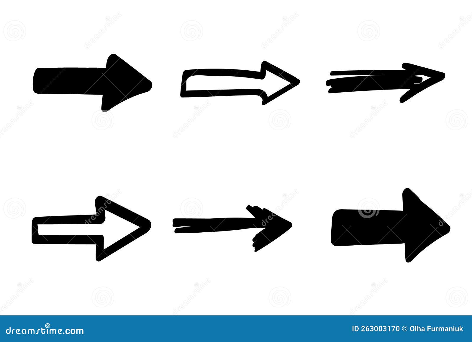 Arrows Set. Hand Drawn Direction Indicator Elements. Simple Doodle ...
