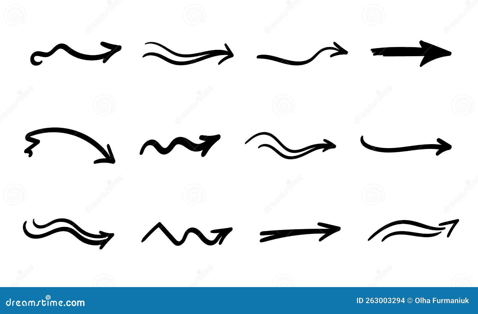 Arrows Set. Hand Drawn Direction Indicator Elements. Simple Doodle ...