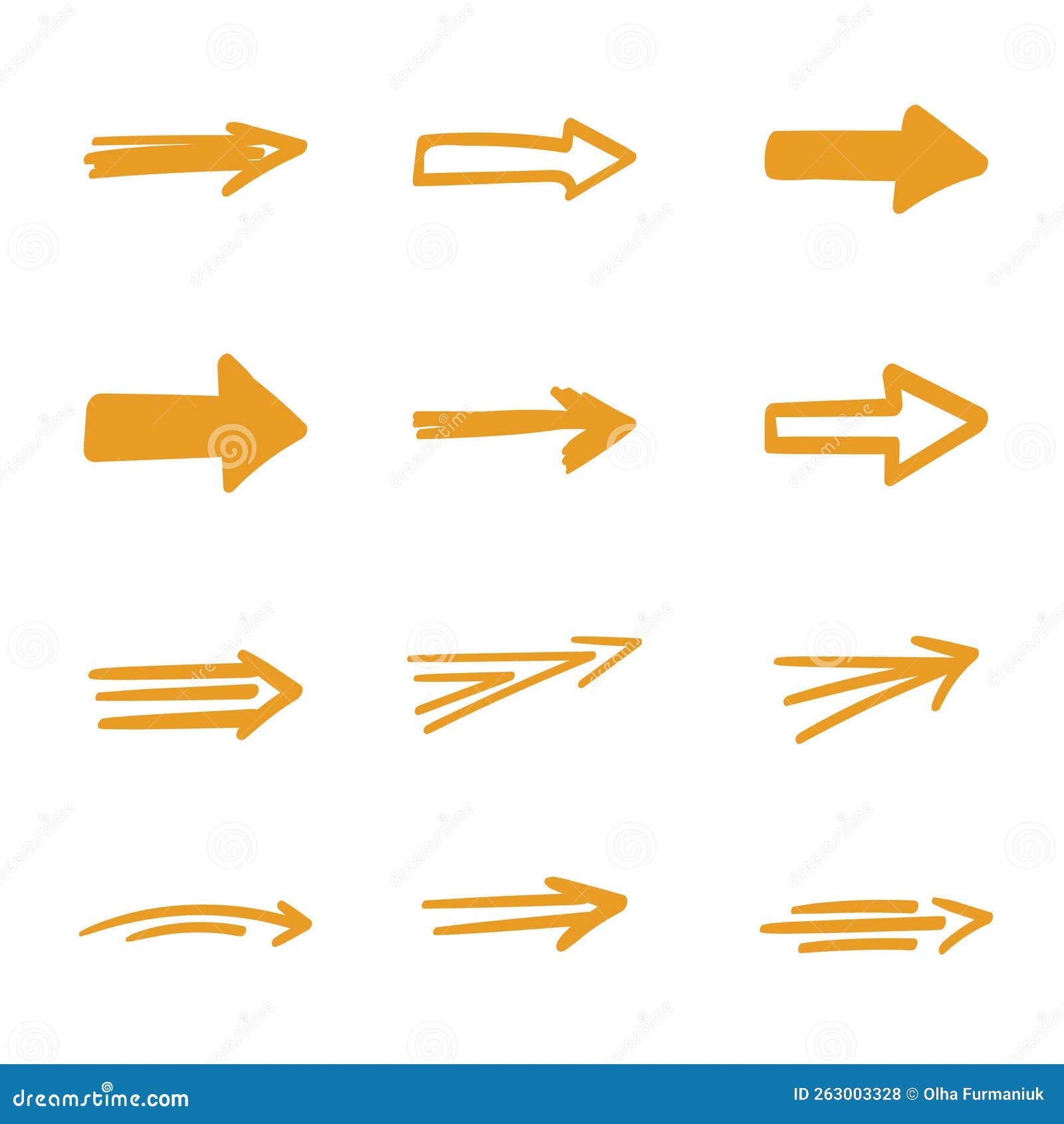 Arrows Set. Hand Drawn Direction Indicator Elements. Simple Doodle ...