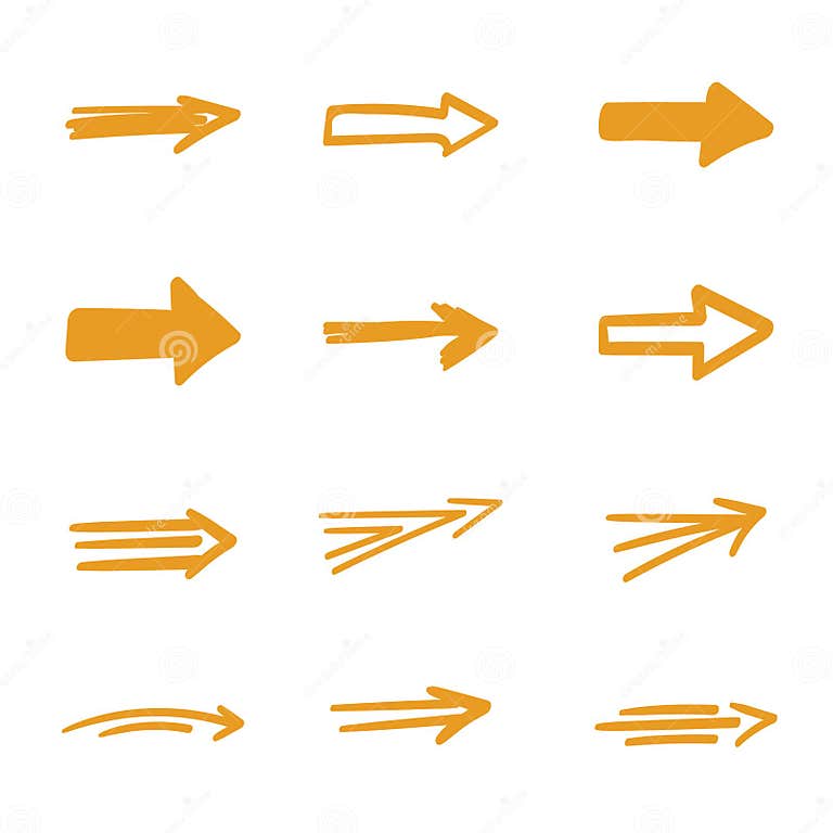 Arrows Set. Hand Drawn Direction Indicator Elements. Simple Doodle ...