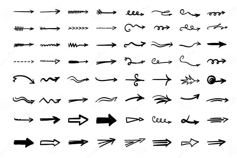 Arrows Set. Hand Drawn Direction Indicator Elements. Simple Doodle ...