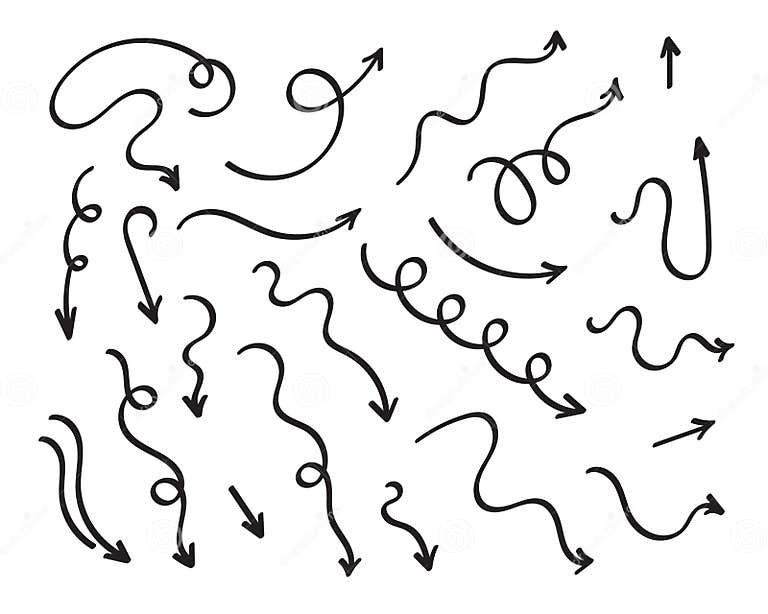 Arrows Set, Hand Drawn Doodle Direction Twist Indicators, Pointers and ...