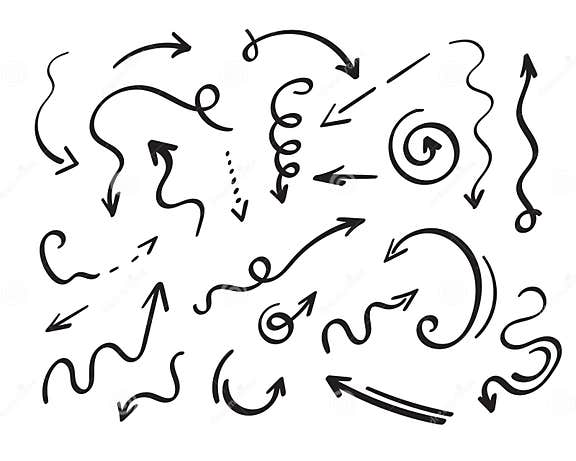 Arrows Set, Hand Drawn Doodle Direction Twist Indicators, Pointers and ...