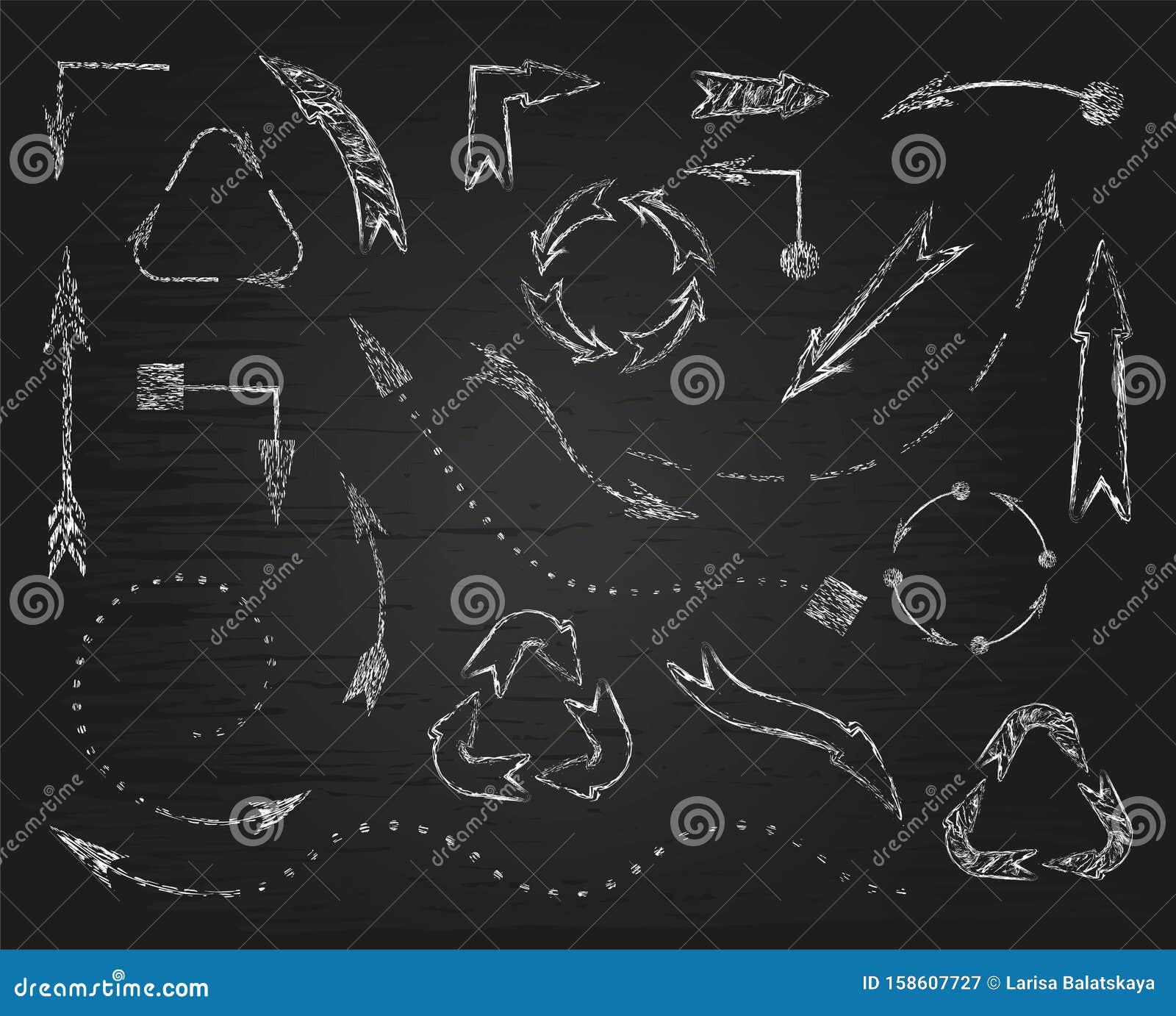 Arrows. Set Arrows Hand Drawn. Isolated Characters and White Chalk ...