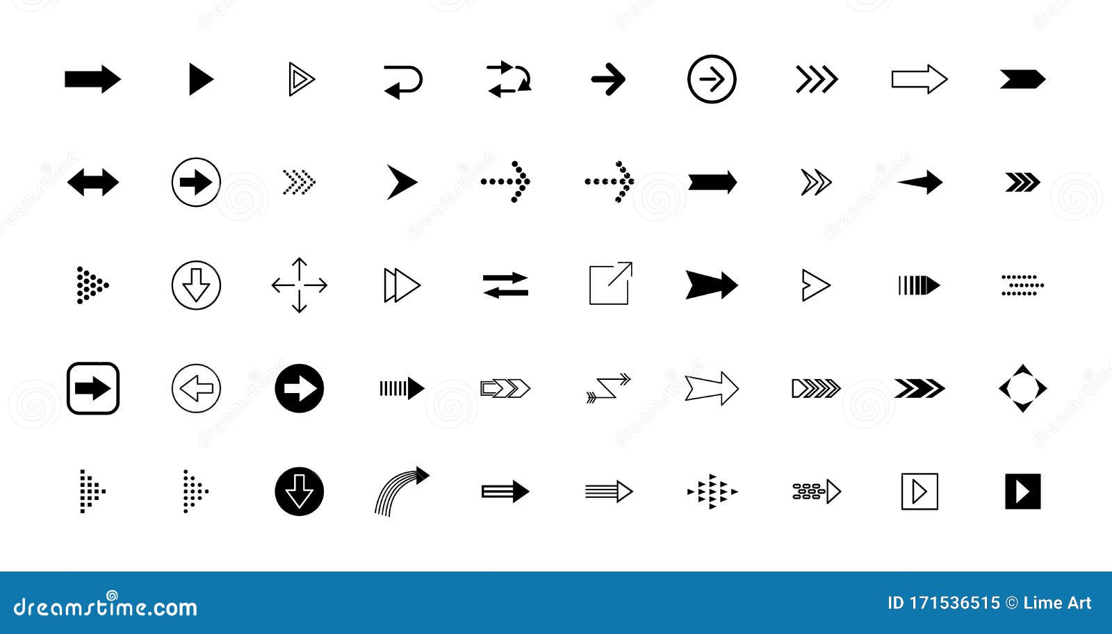 Arrows Set of 50 Icons. Arrow Black Vector Icon Rectangular, Round ...