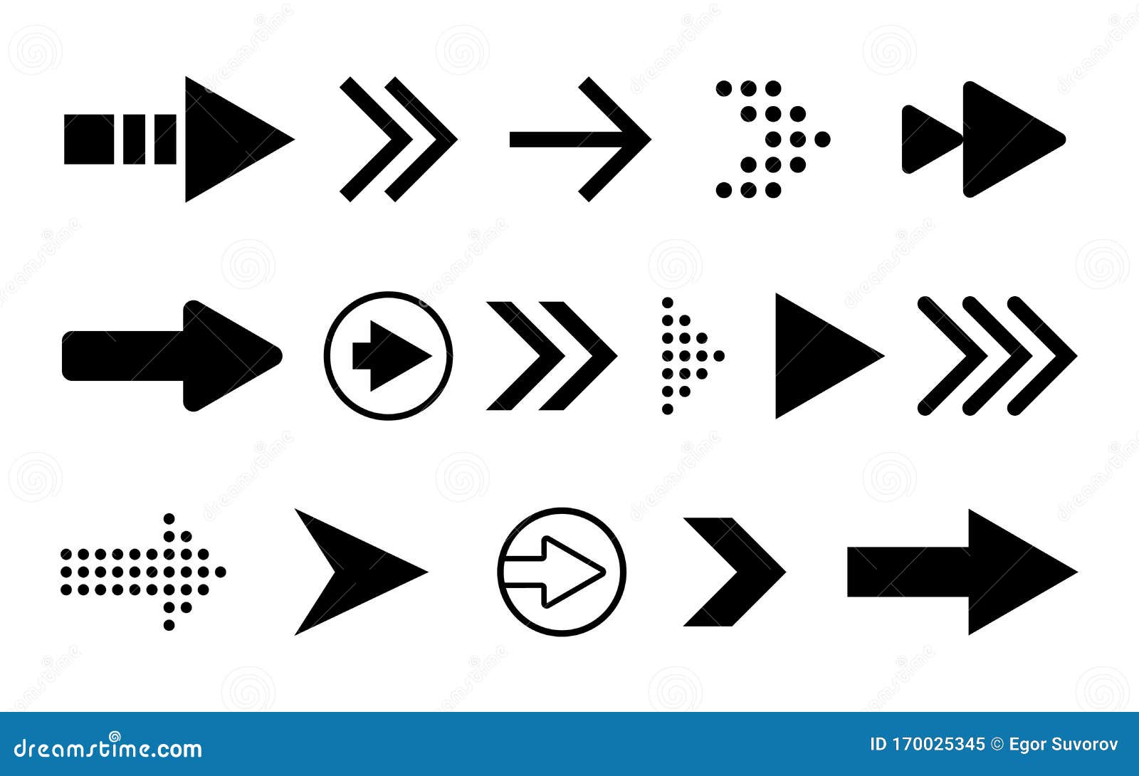Arrows Set Icons. Black Arrow on White Backdrop. Simple Pointer Right ...