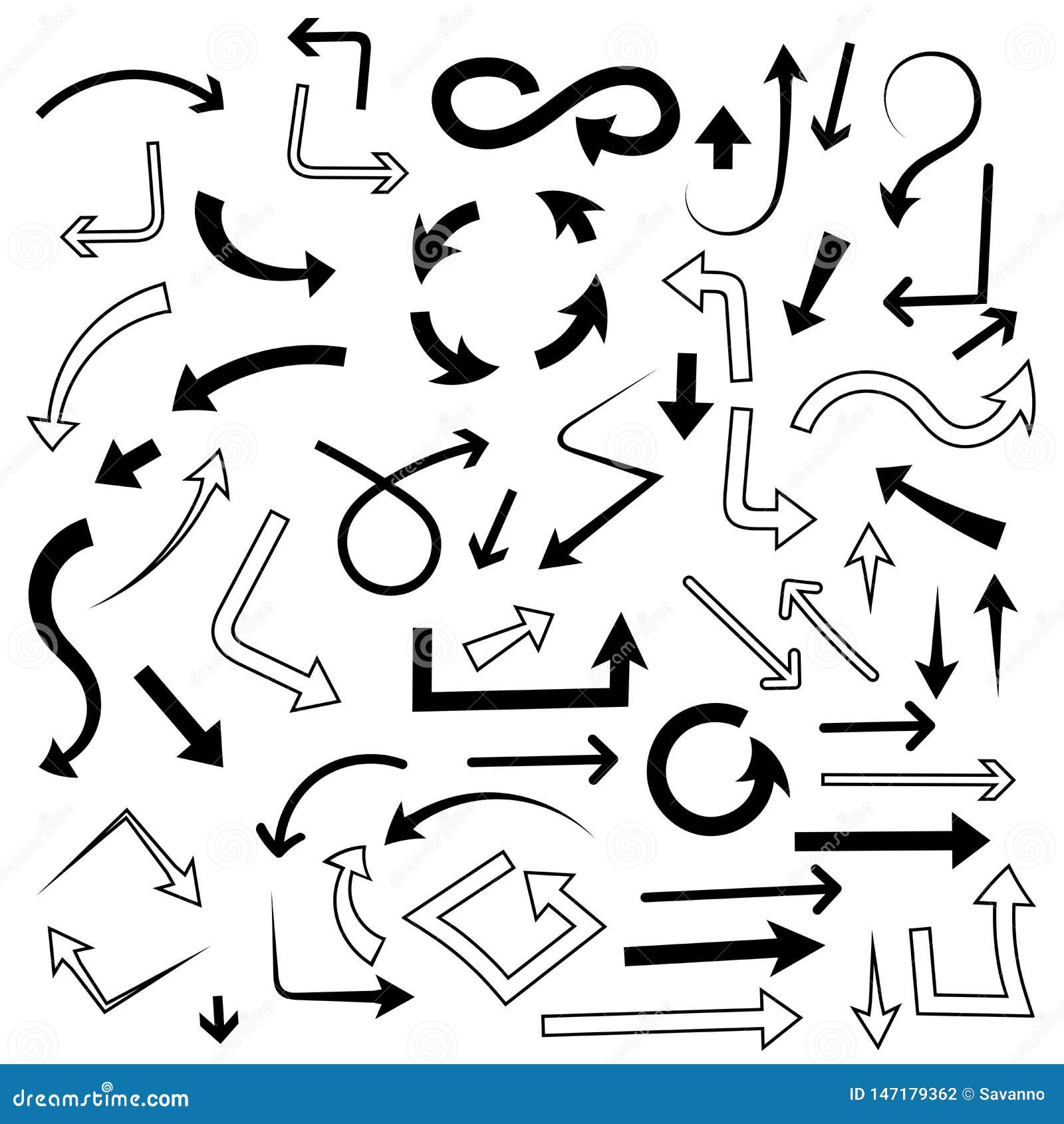 Arrows Set. Mixed Style Black Flat Icons Stock Vector - Illustration of ...