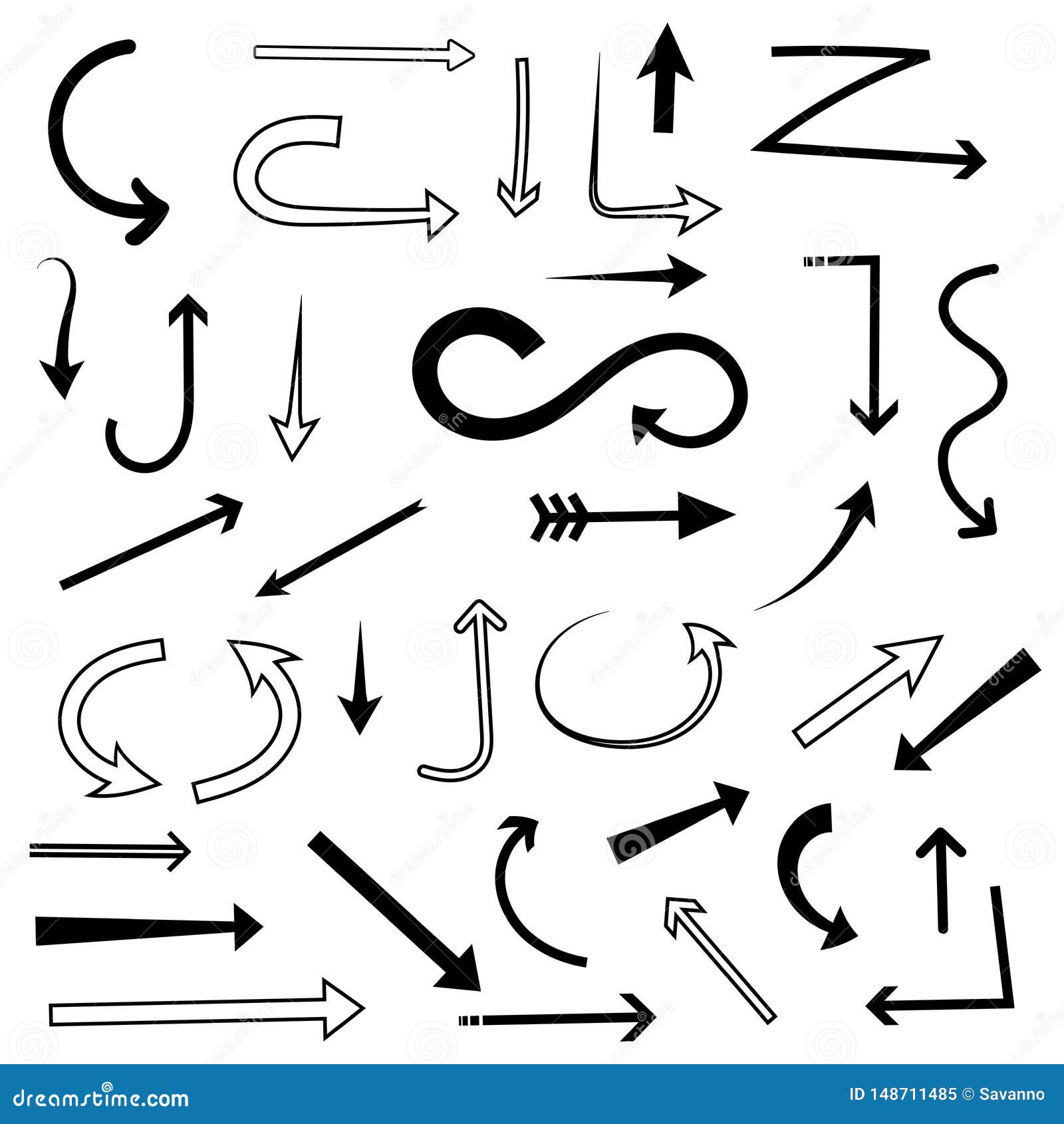 Arrows Set. Mixed Style Black Flat Icons Stock Vector - Illustration of ...