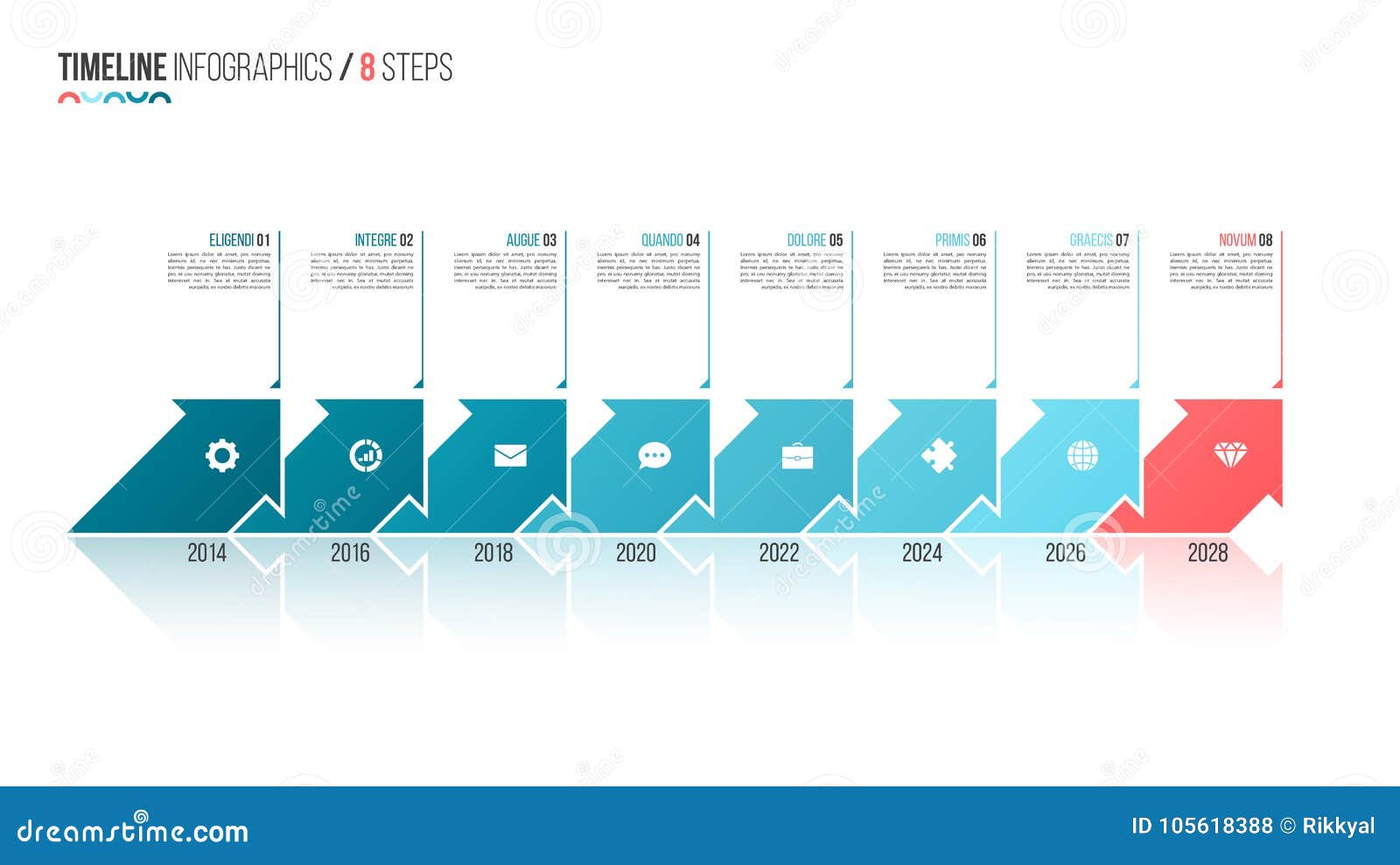 Arrows Shaped Timeline Infographic Template. 8 Steps, Options, P Stock ...