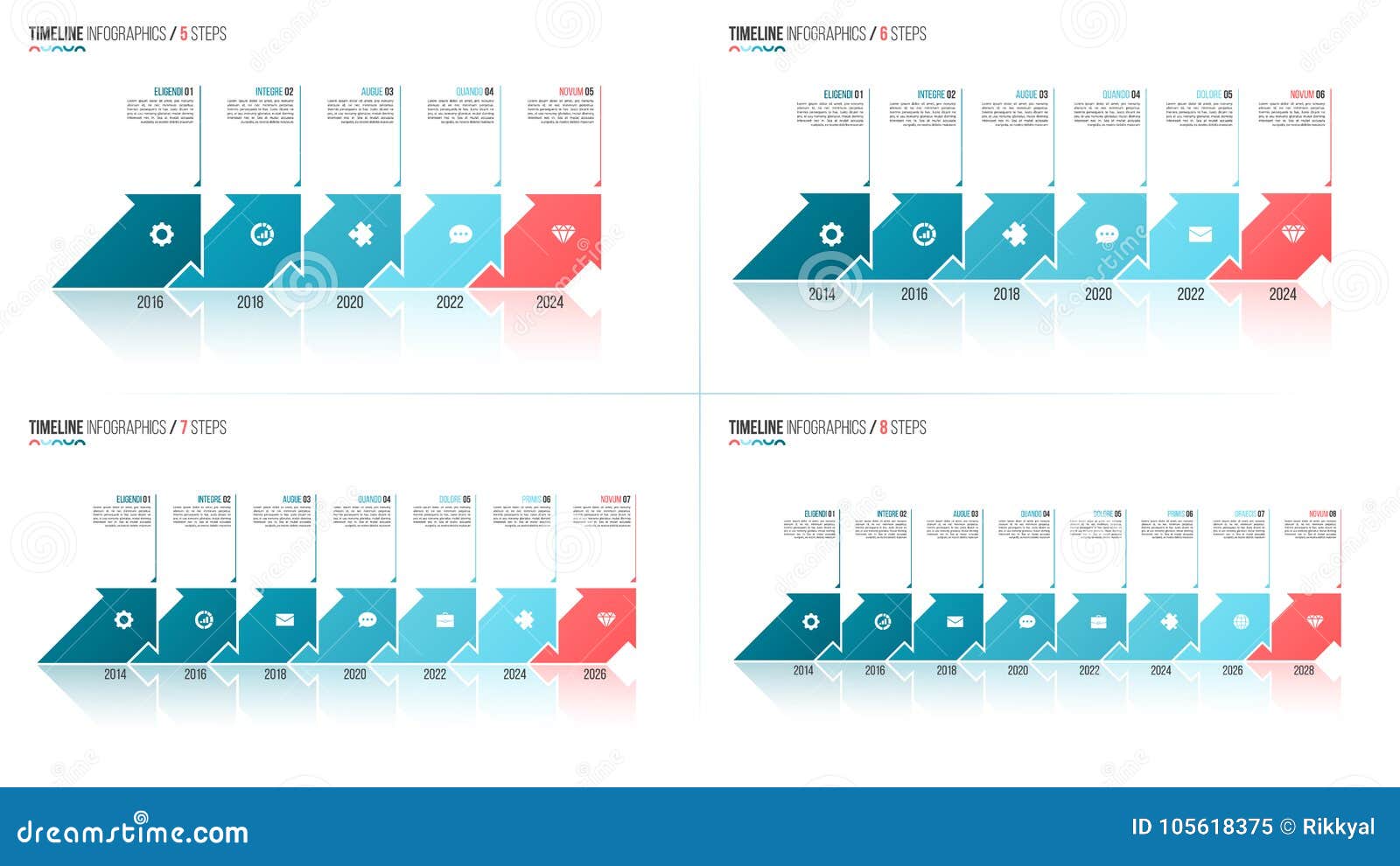 Arrows Shaped Timeline Infographic Templates. 5 6 7 8 Steps, Opt ...
