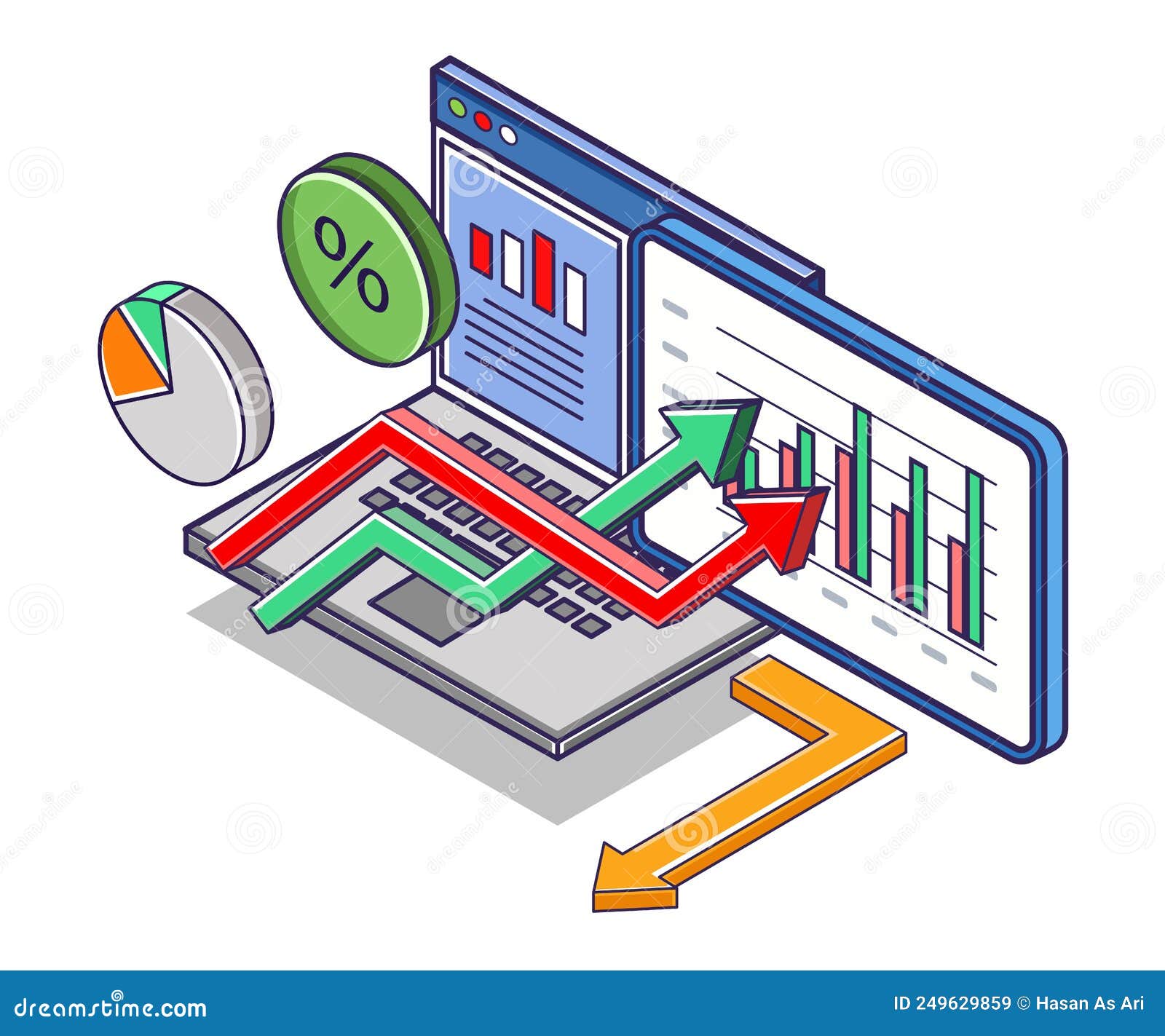 Arrows Slide into Computer Analyzer Data Stock Illustration ...