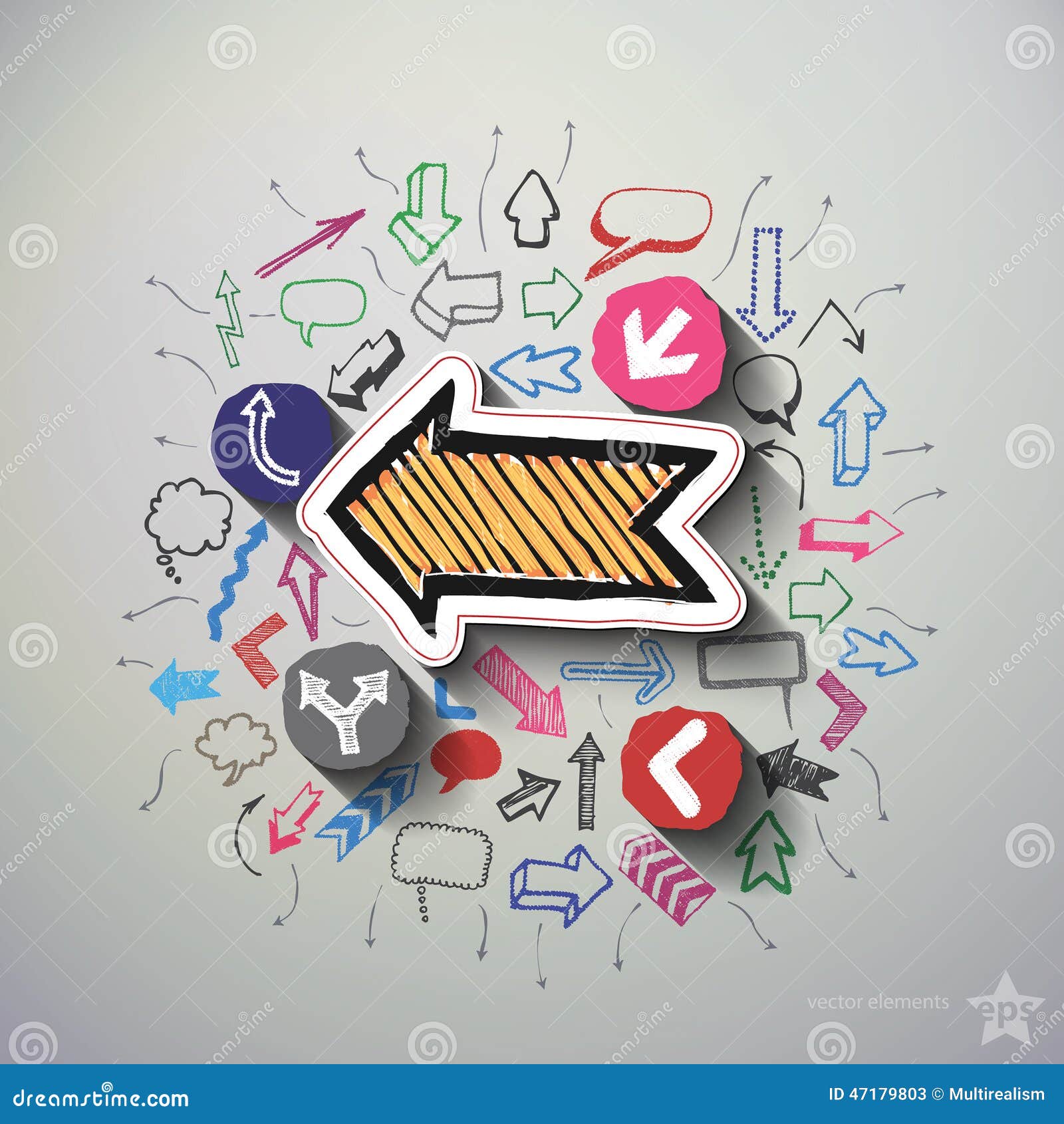 Arrows and Speech Bubbles Collage with Icons Stock Vector ...