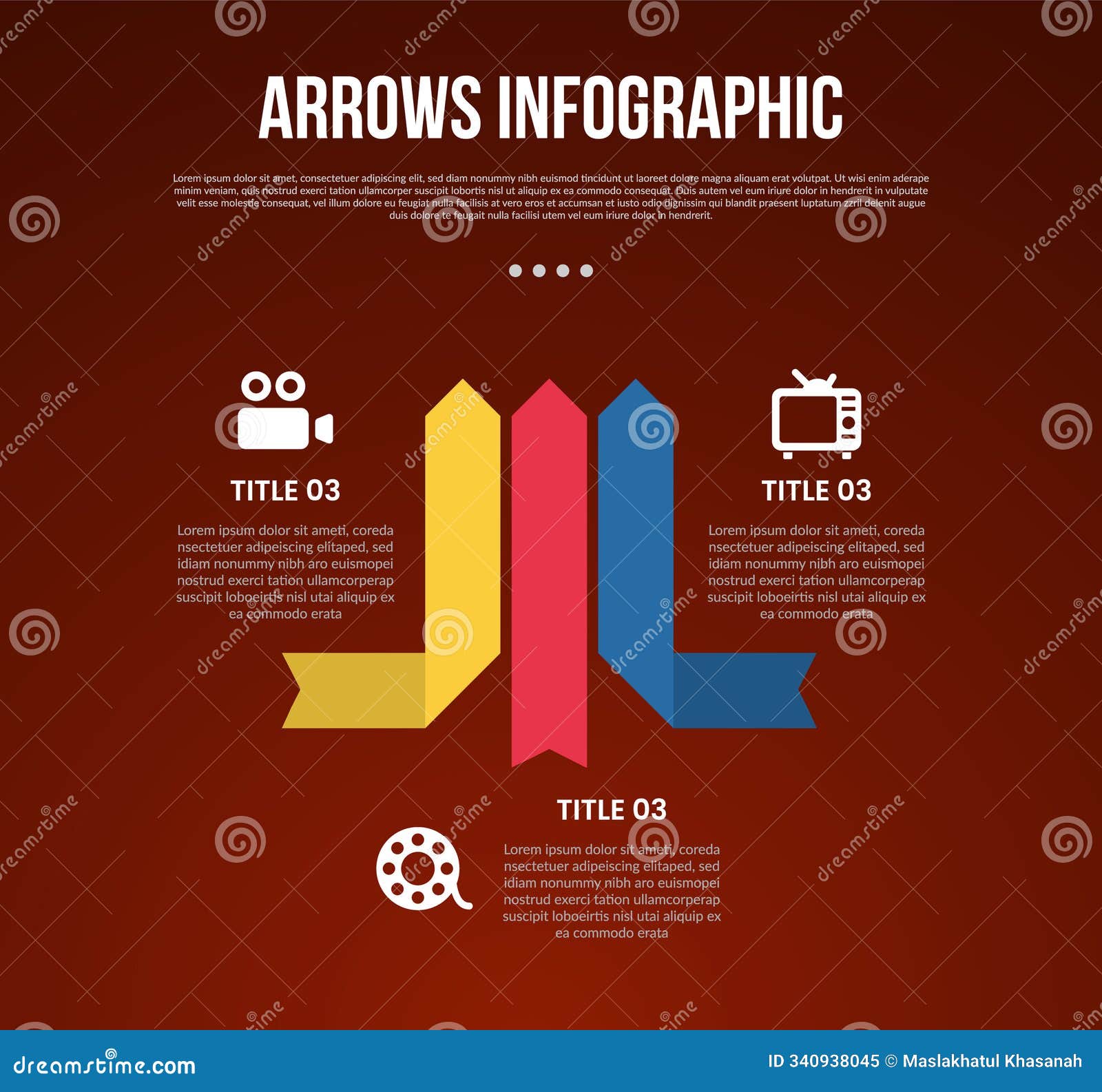 Arrows Template Infographic with Arrow Rectangle Shape Centered with 3 ...