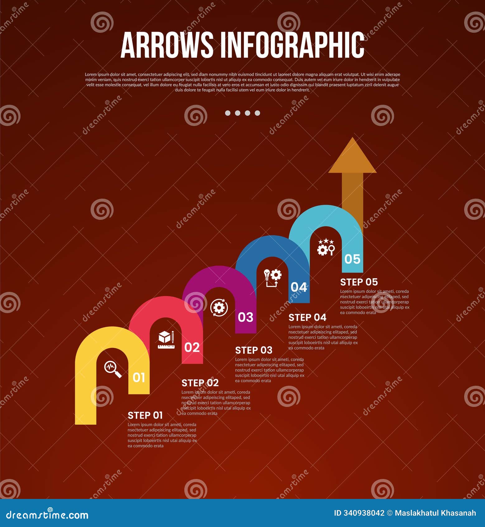 Arrows Template Infographic with Round Reverse U Shape Ladder Structure ...