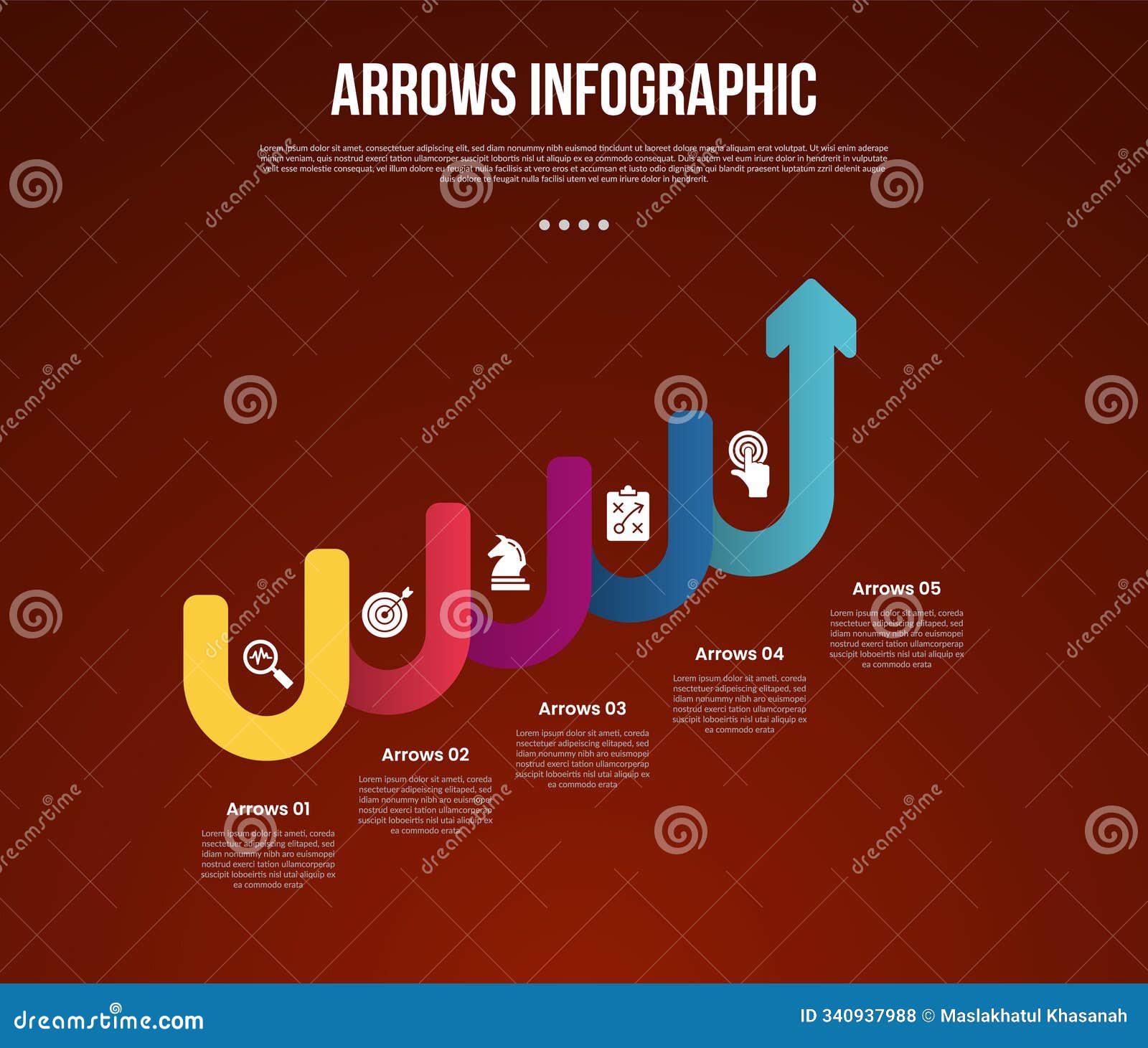 Arrows Template Infographic with Round U Shape Increase Staircase ...