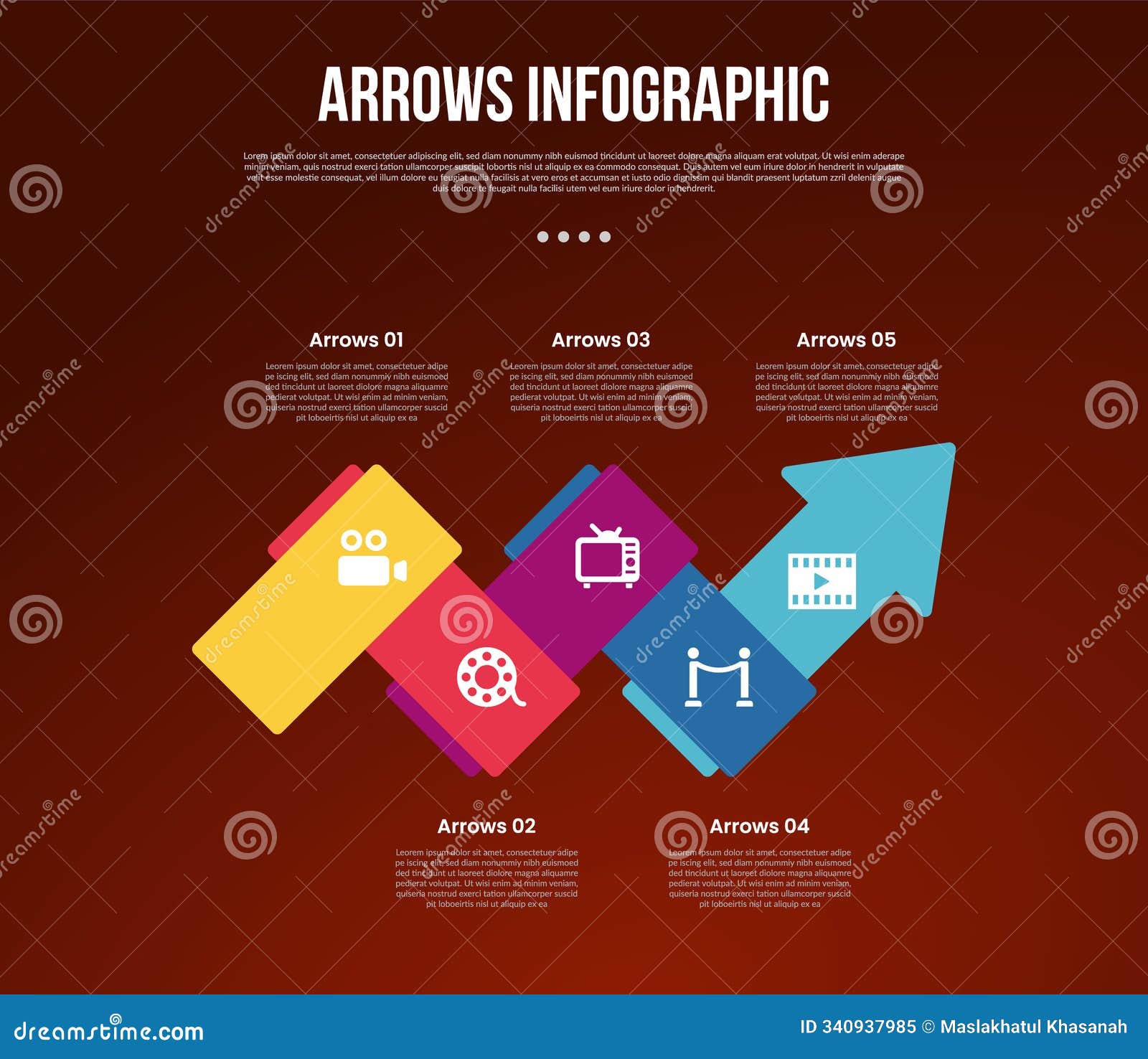 Arrows Template Infographic with Zigzag Shape Up and Down with 5 Point ...