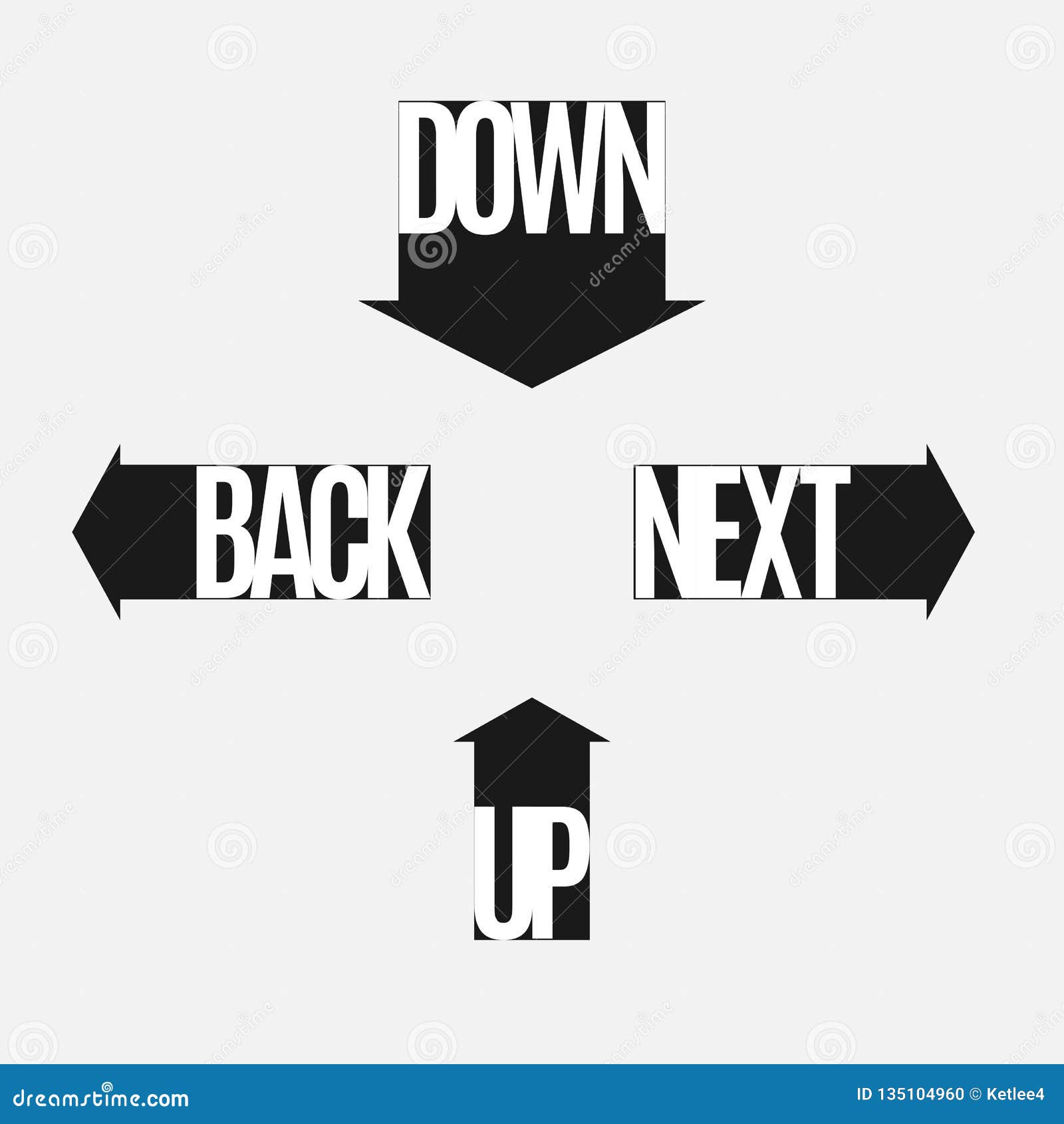 Arrows with Text Next Up Down Back Set Sign Symbol Icon in the Form of ...