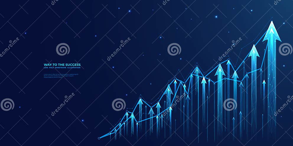 Arrows Up Graph Chart on Low Poly Wireframe Background Stock Vector ...