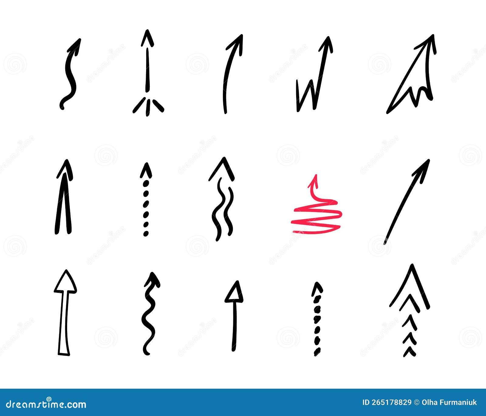 Arrows Up Set. Hand Drawn Direction Indicator Elements. Simple Doodle ...