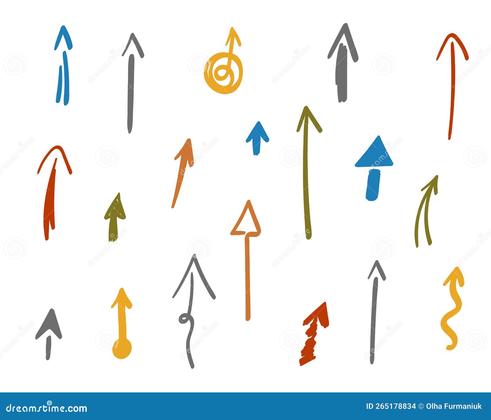 Arrows Up Set. Hand Drawn Direction Indicator Elements. Simple Doodle ...
