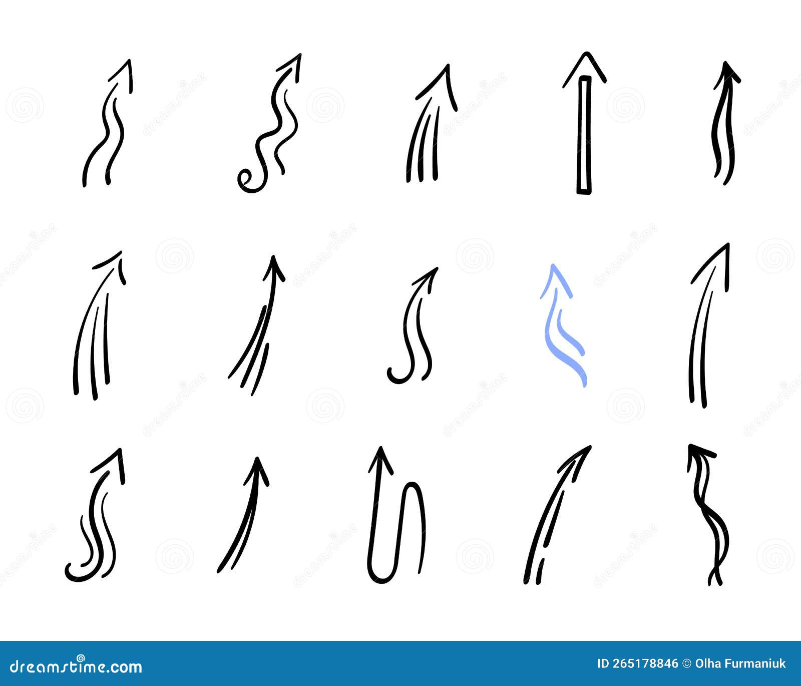 Arrows Up Set. Hand Drawn Direction Indicator Elements. Simple Doodle ...
